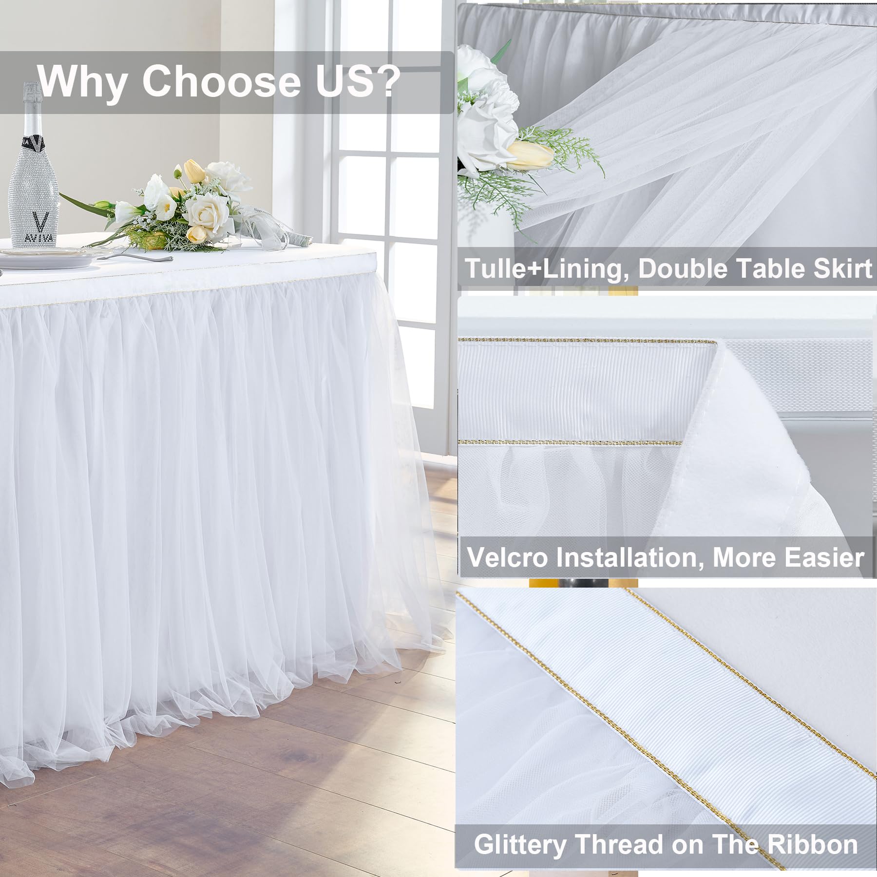 Snapklik.com : 167in White Tulle Table Skirts For Rectangle Tables 6ft ...