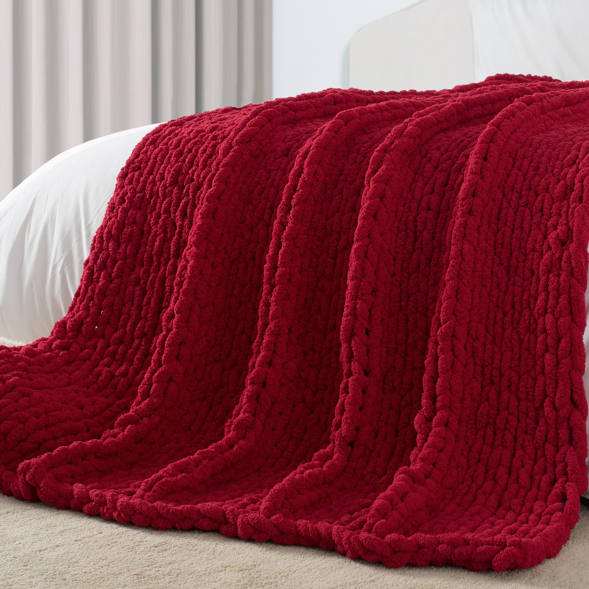 Amazon.com: Carriediosa Chunky Knit Throw Blanket 50" X 60", 100% Hand ...