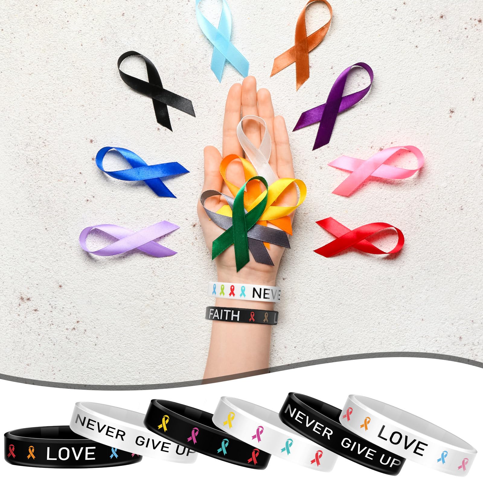 Snapklik.com : 48 Pieces Cancer Awareness Silicone Bracelets Bulk, All ...