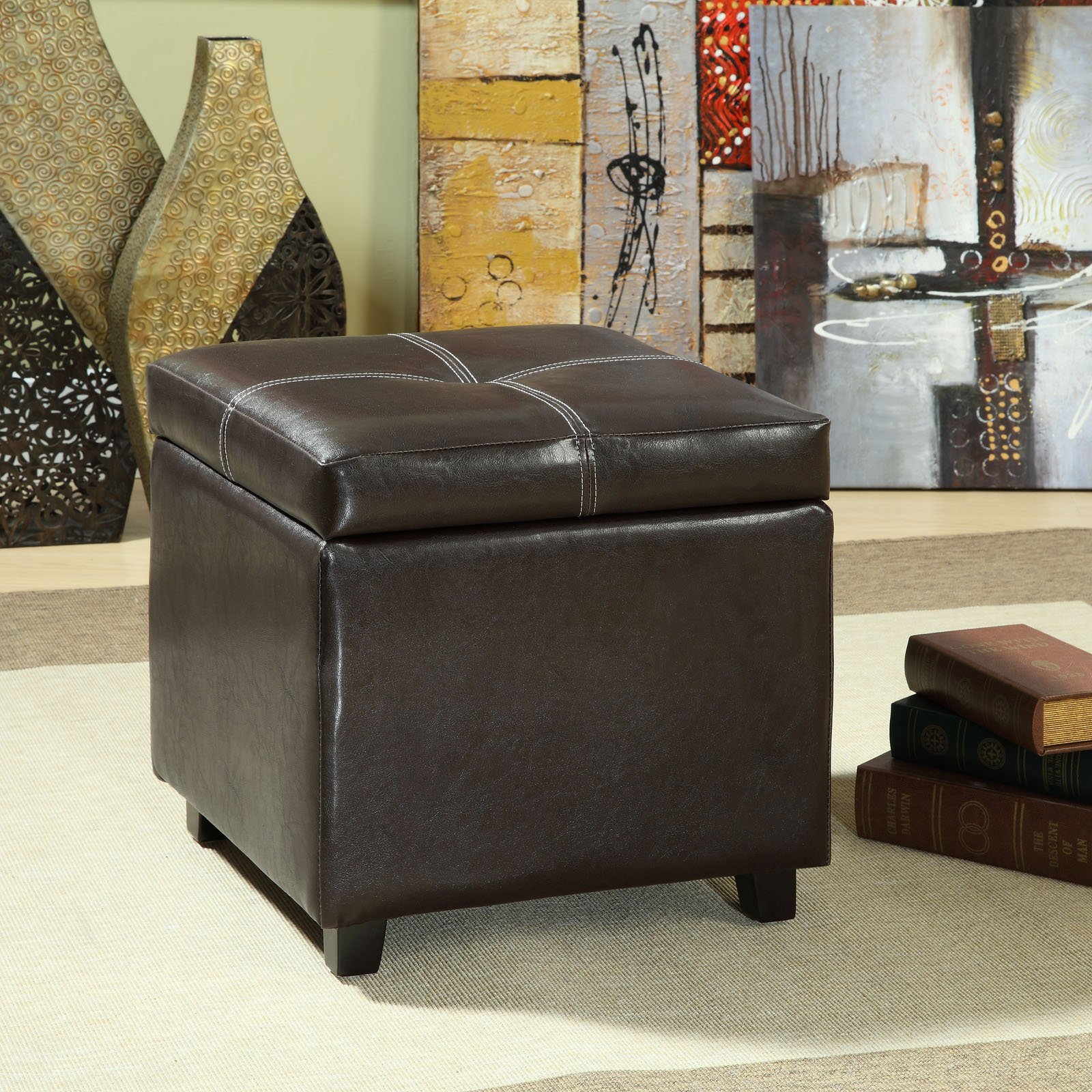 Amazon.com: Modway Treasure Tufted Faux Leather Square Storage Ottoman ...
