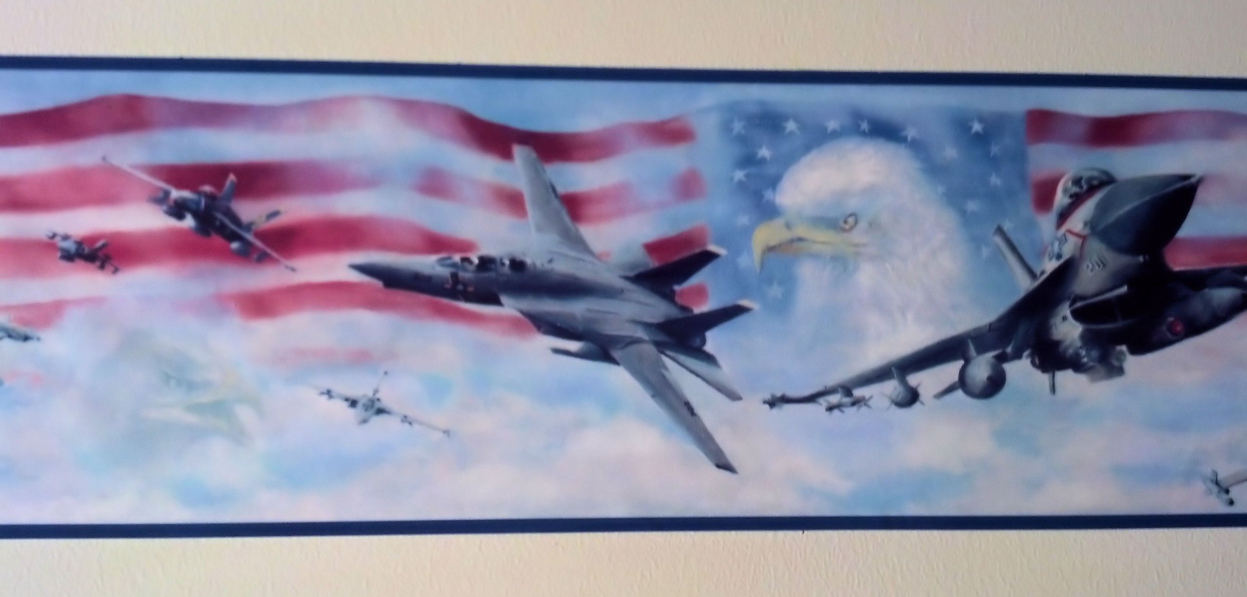 Wallpaper Border Air Force Jet Fighters American Flag & Eagle with Blue ...