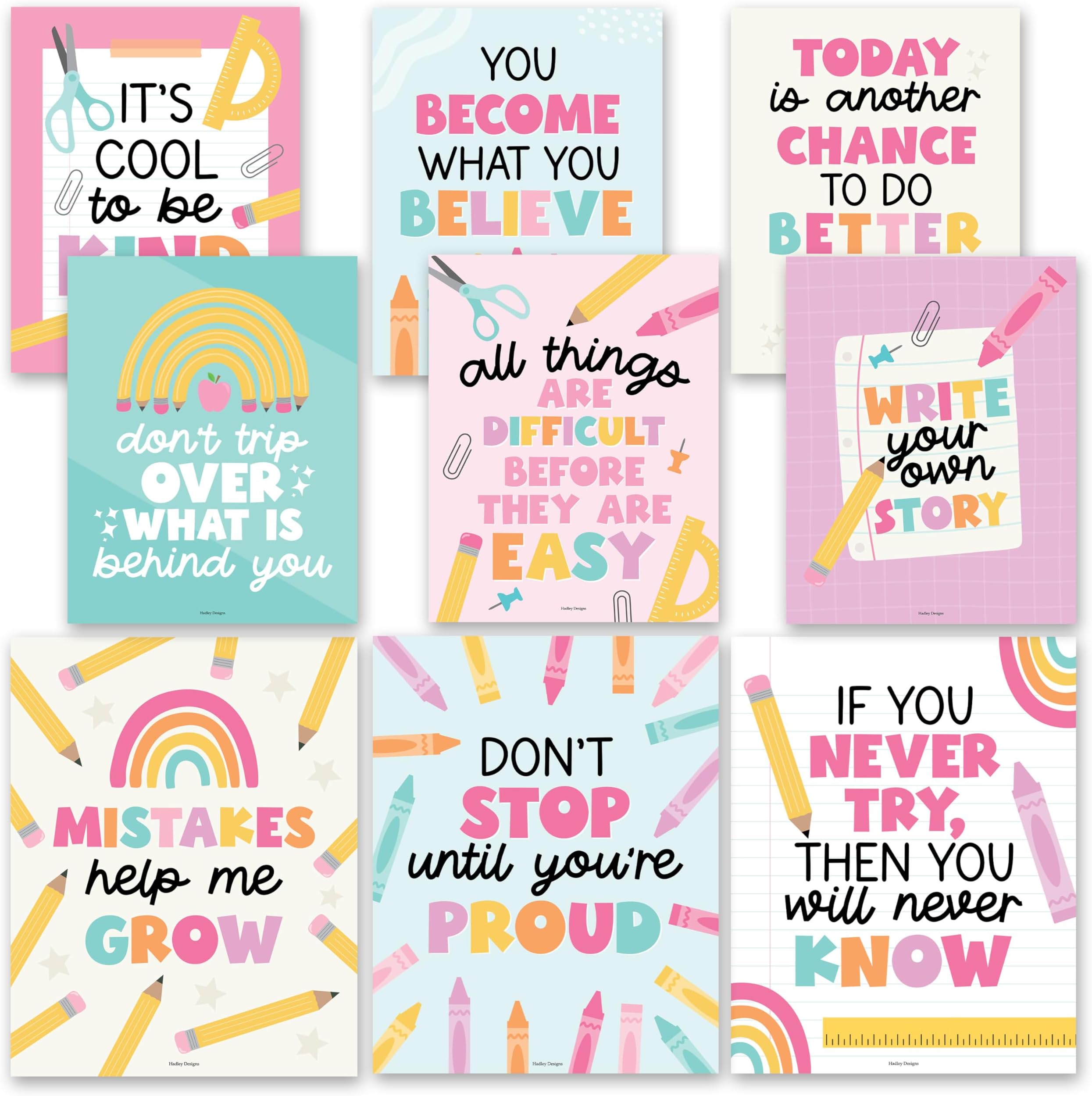 Amazon.com : Nezyo 12 Pcs Retro Classroom Posters, Retro Growth Mindset ...
