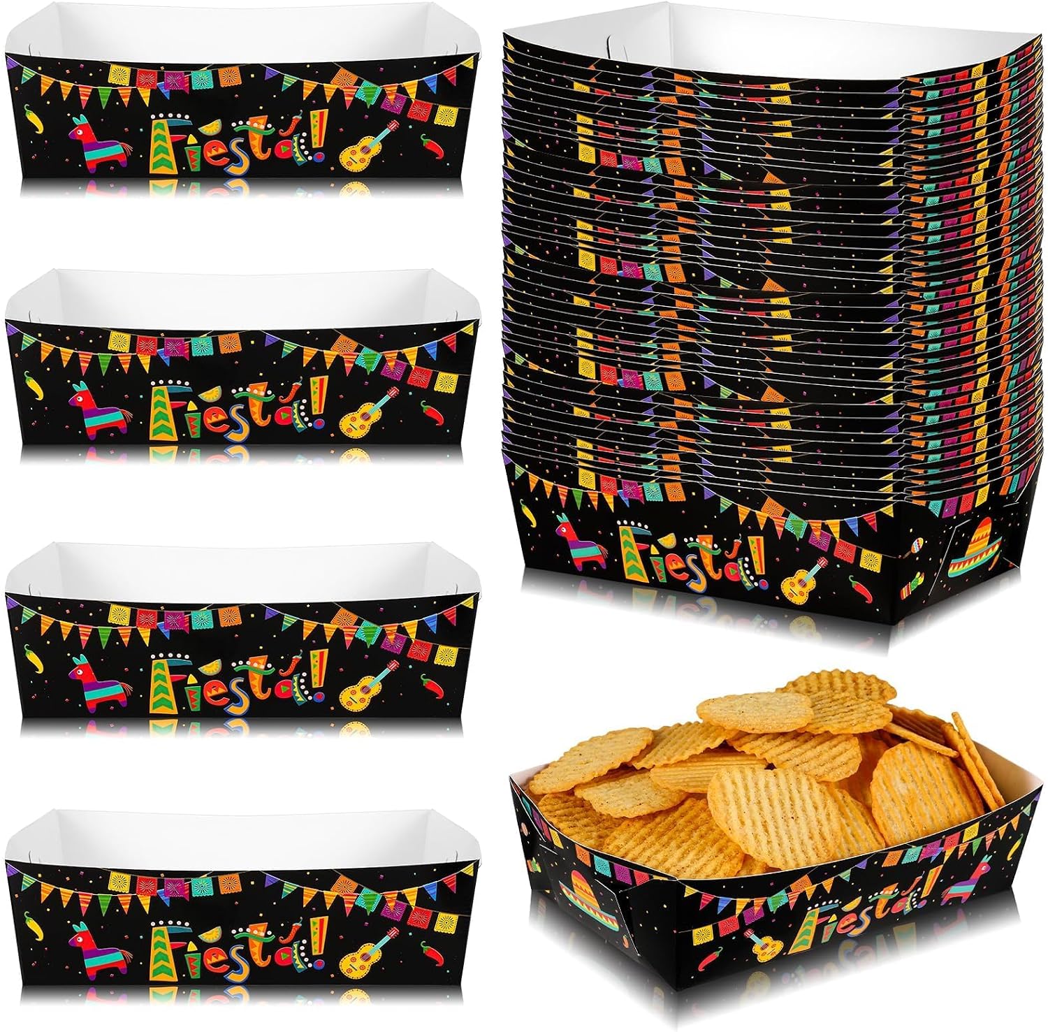 Amazon.com: YOOIPI 100 Pieces Fiesta Snack Trays Mexican Paper Food ...