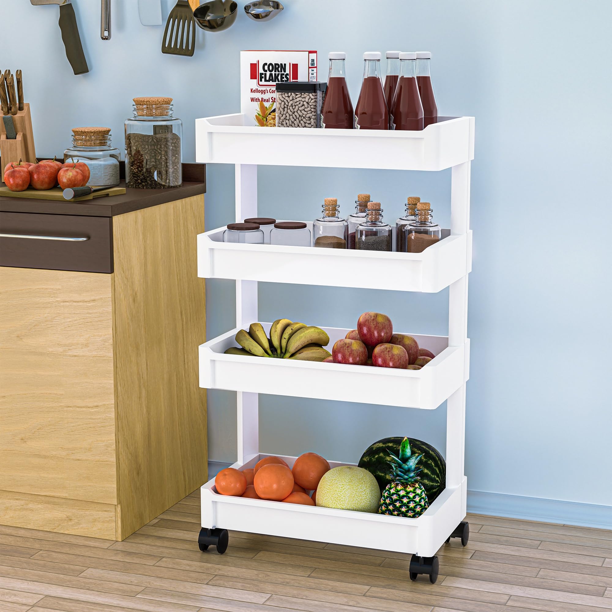 Kuber Industries 4-Layer Stackable Plastic Bathroom Trolley with Wheels ...