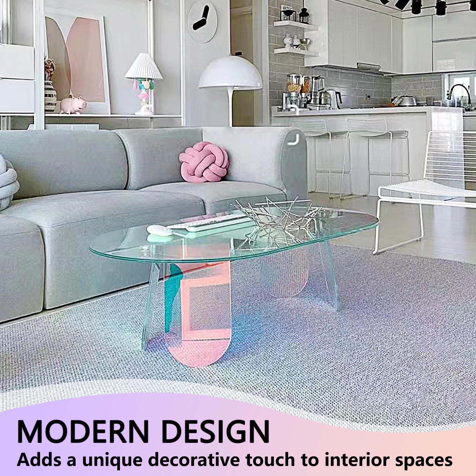 Acrylic Coffee Table Iridescent Modern Unique Side Table Round End Table Colorful Low Coffee ...