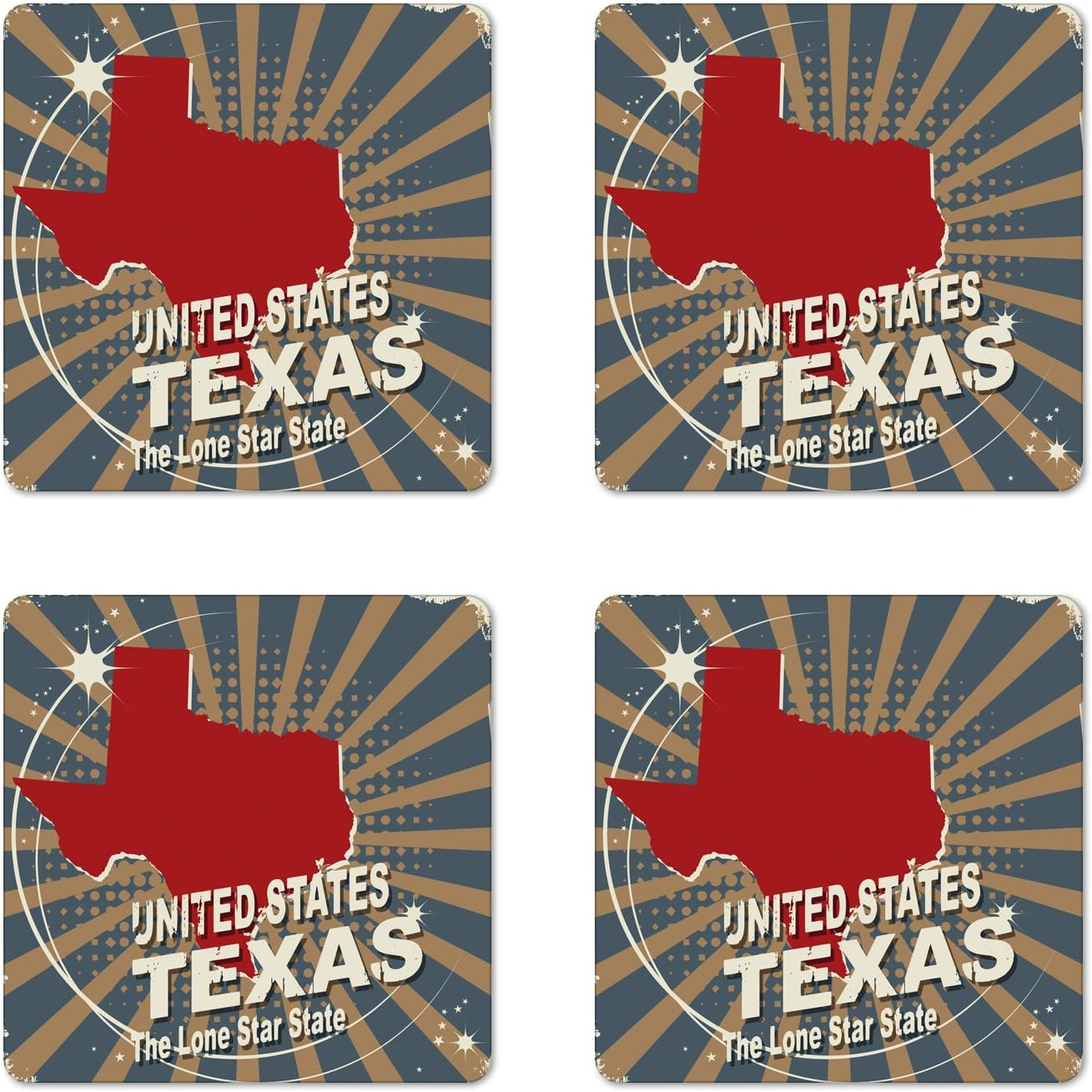 Amazon.com: Lunarable Texas Coaster Set of 4, Retro Sunburst Effect ...