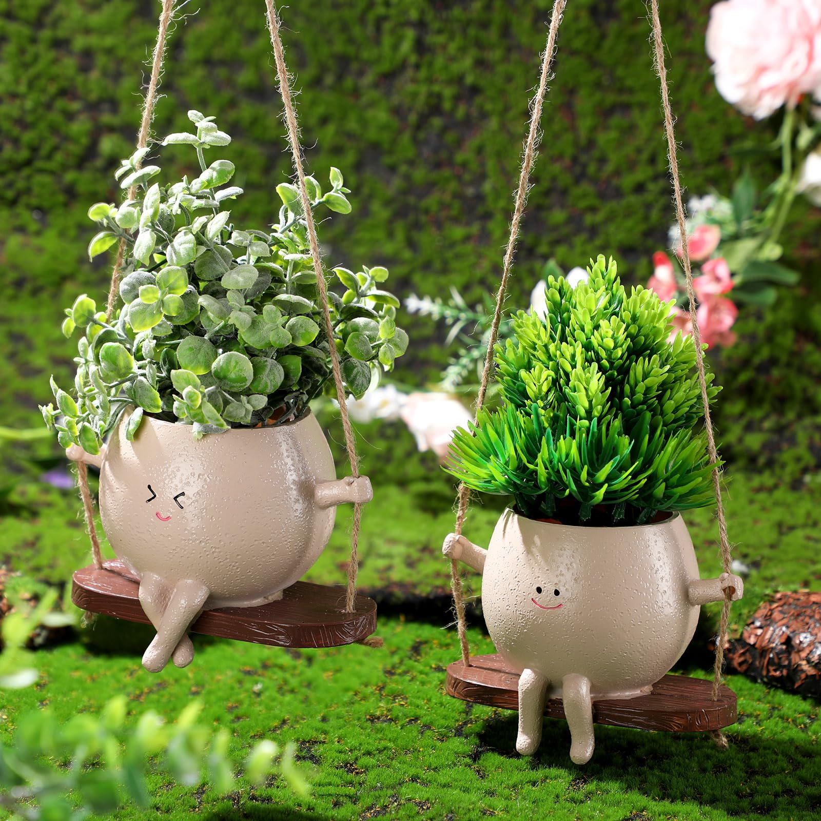 Amazon.com: 2 Pcs Swinging Planter Pots Funny Planters Hanging Planters ...