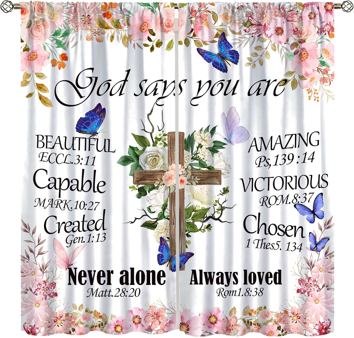 Amazon.com: Yoakiet Decorative Window Curtains Floral Cross Christian ...