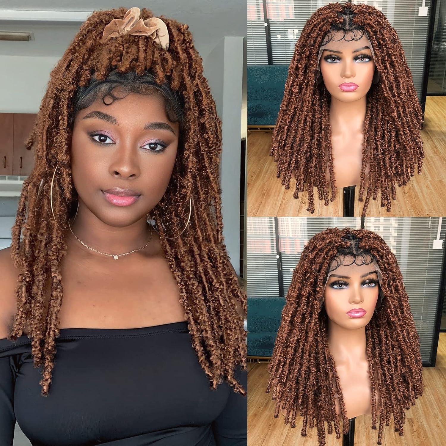 Amazon.com : Sweece Full Lace Butterfly Braided Locs Wigs for Black ...