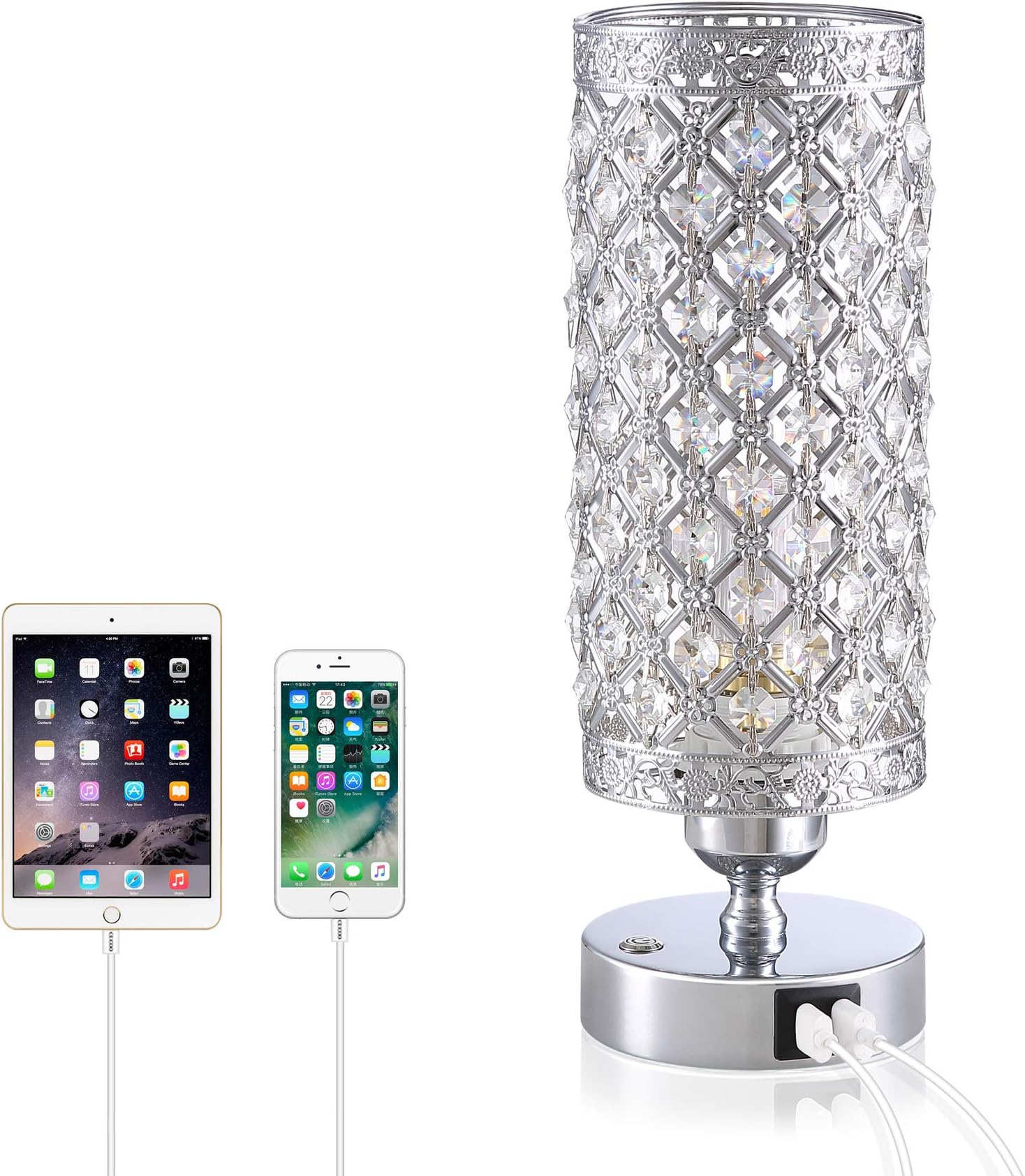 Acaxin Crystal Table Desk Lamp with USB Port, Elegant Bedside Glam ...
