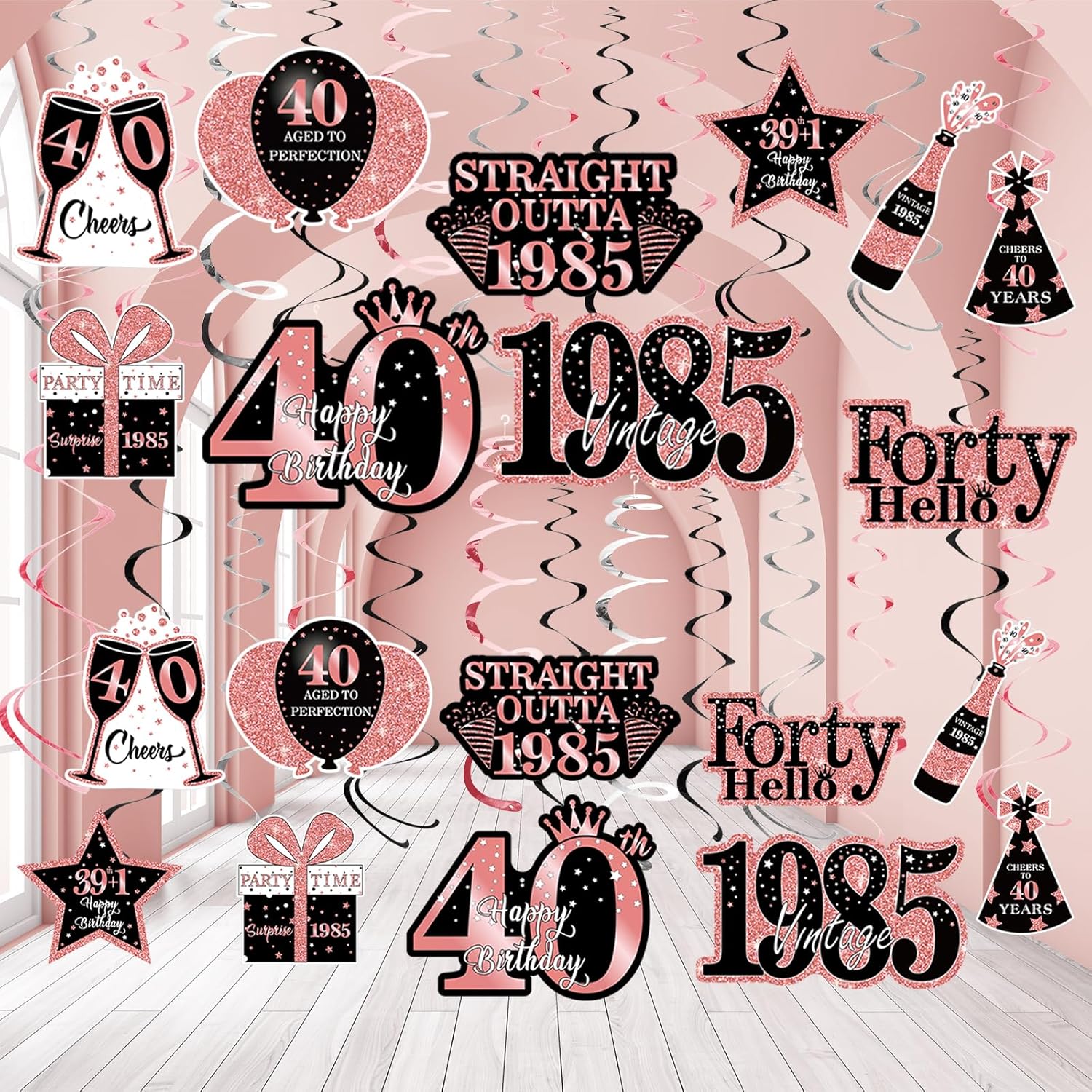 40th Birthday Banner 40pcs Rose Gold 40th Birthday Decorations Women ...