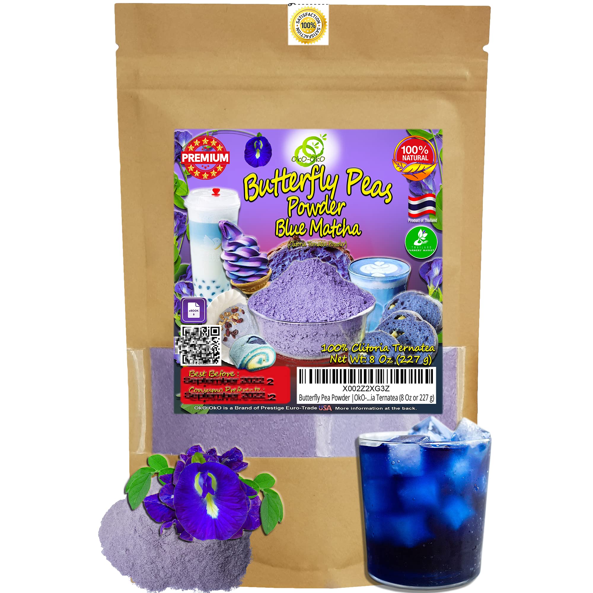 Amazon.com : Blue Matcha Butterfly Pea Powder 8 Oz | OkO-OkO - Premium ...