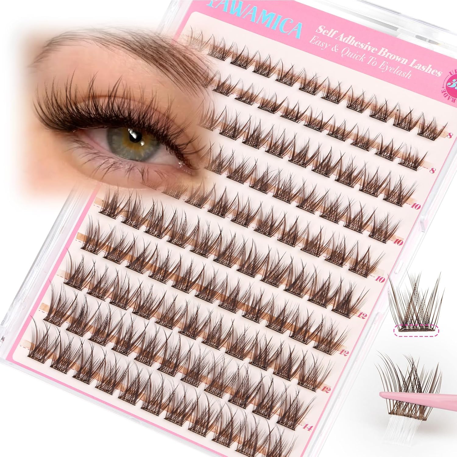 Amazon.com: Yawamica Self Adhesive Eyelashes Brown Lash Clusters No ...