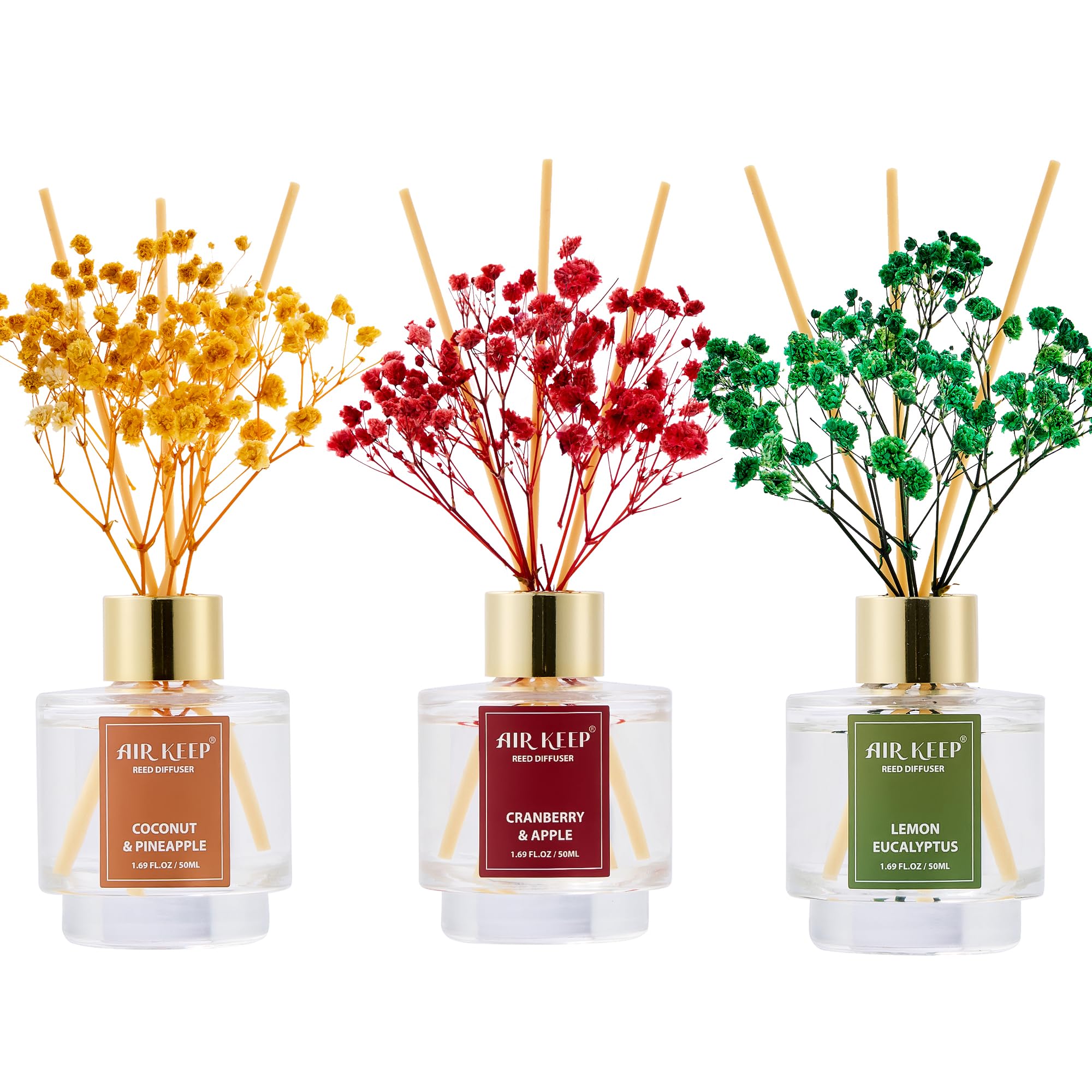 Amazon.com: Airkeep Reed Diffuser Set of 3,Coconut Pineapple Lemon ...