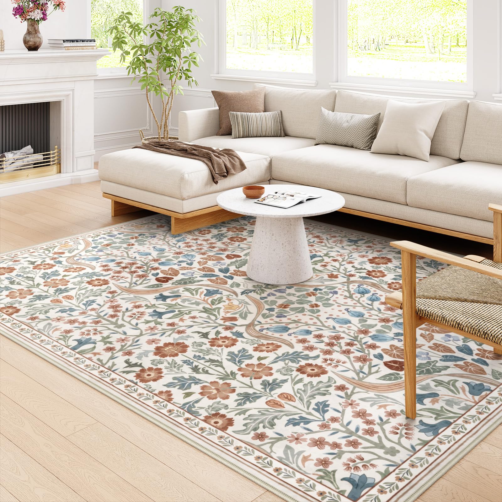 Amazon.com: Moynesa Floral Washable Rugs, 8x10 Area Rug for Living Room ...