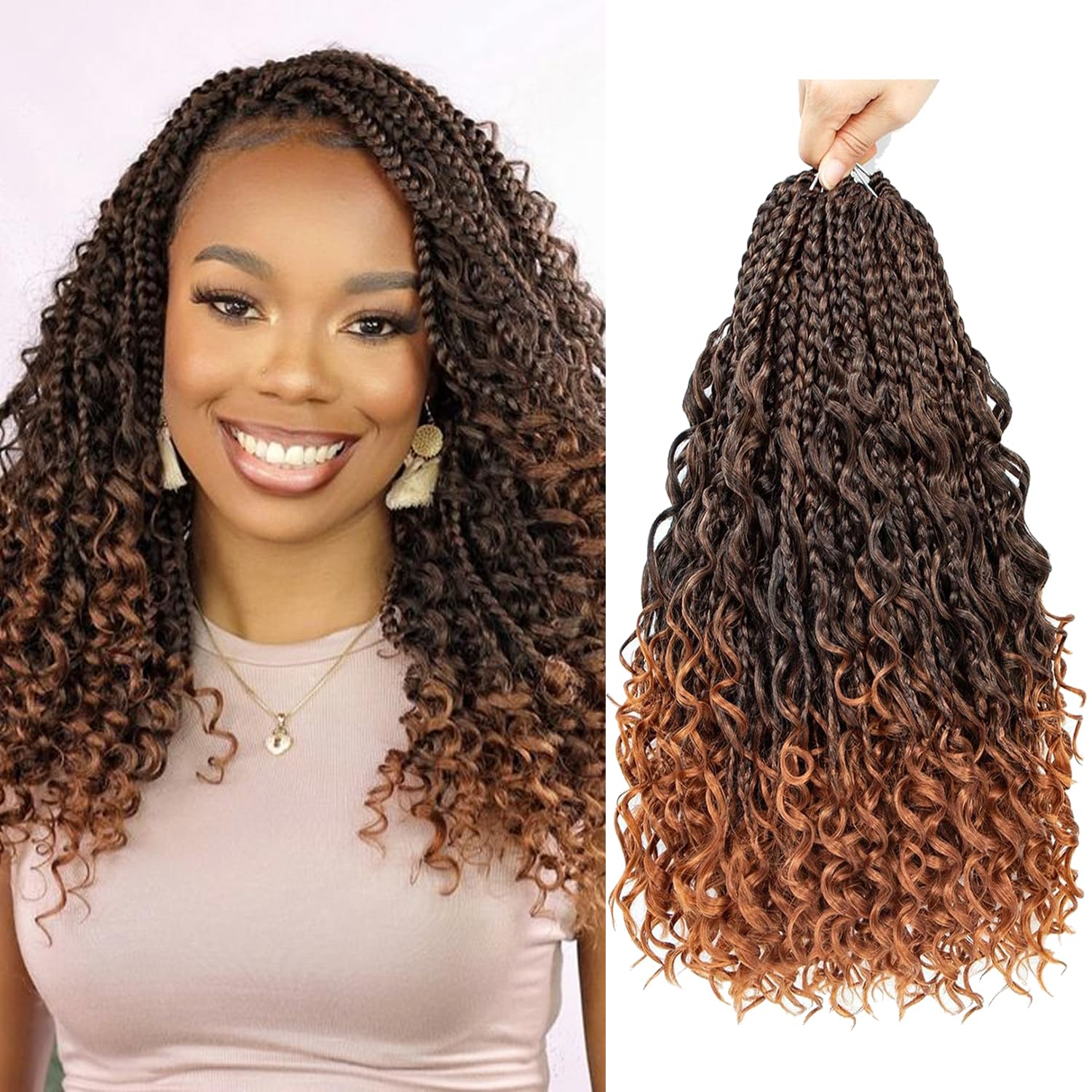 14 Inch Goddess Box Braids Crochet Hair 8Packs Ombre Brown Boho Box ...
