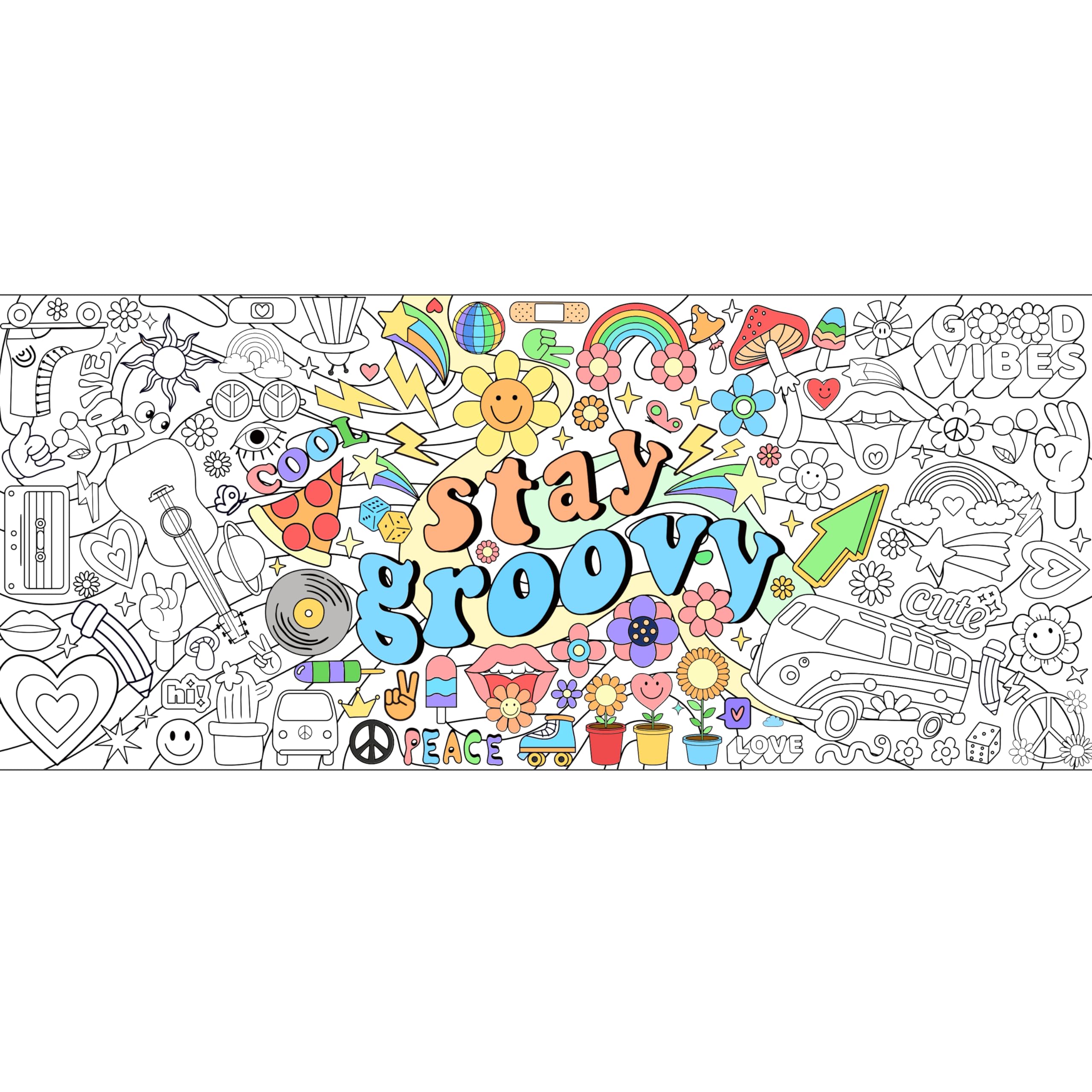 Amazon.com: Dvbonike Jumbo Stay Groovy Coloring Poster Retro Hippie ...