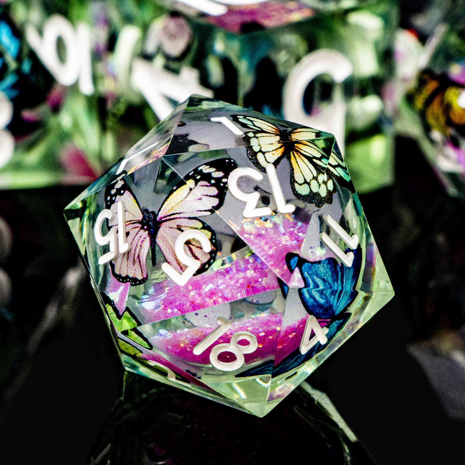 Amazon.com: ORIFANTOU Butterfly DND Dice Pink Liquid Core Dice Set with ...