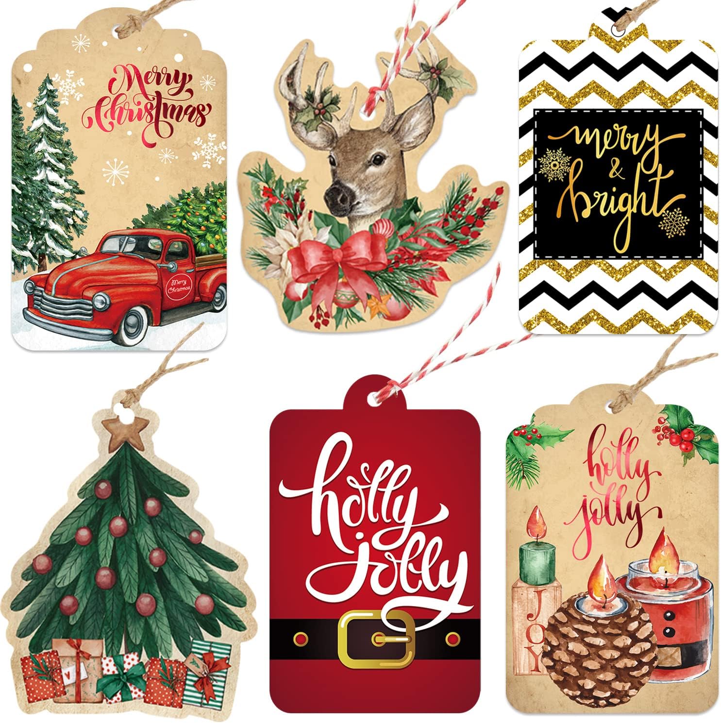 Amazon.com: Christmas Gift Tags 60 Count with Untied String (15 ...