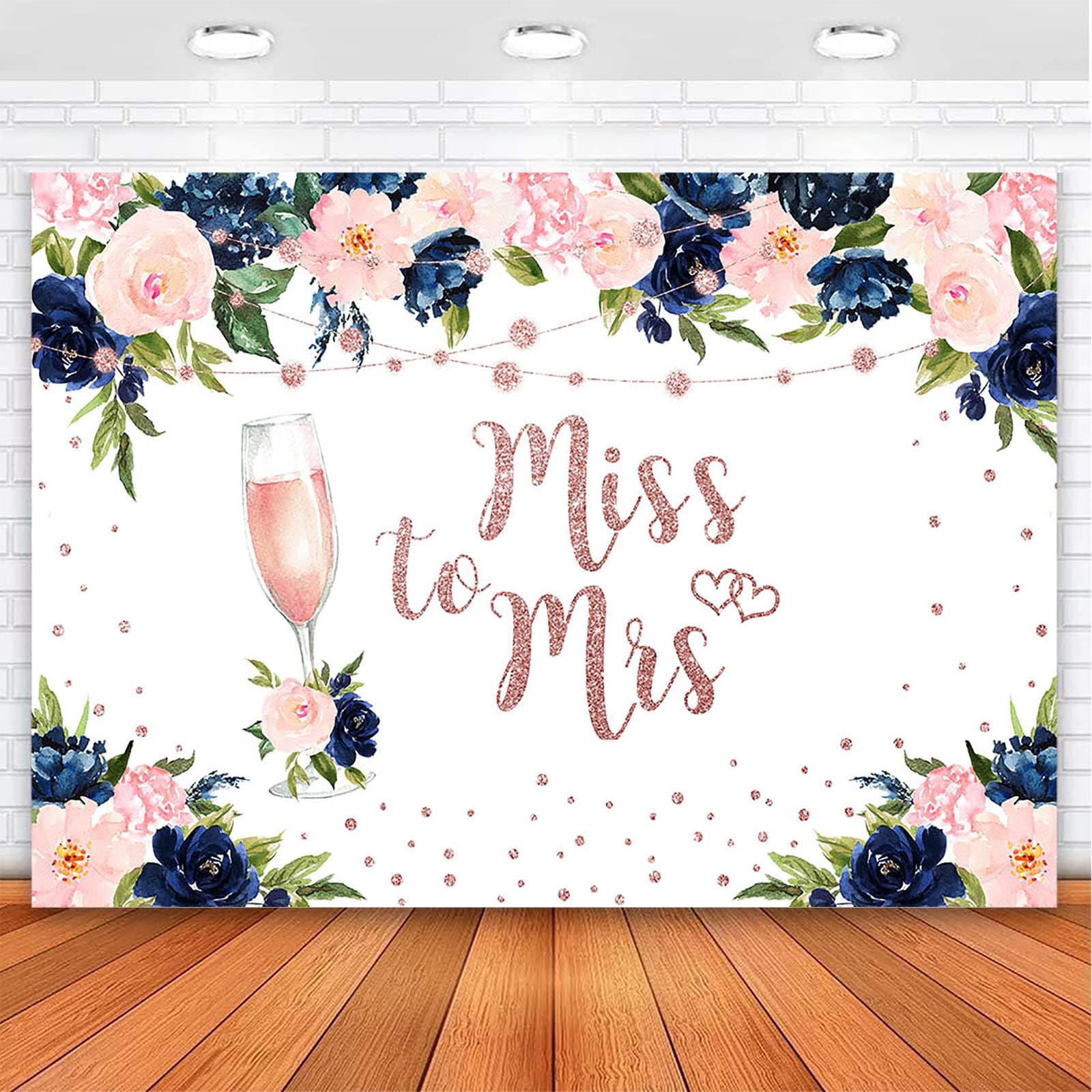 Amazon.com : Sensfun Miss to Mrs Bridal Shower Backdrop Navy Blush ...