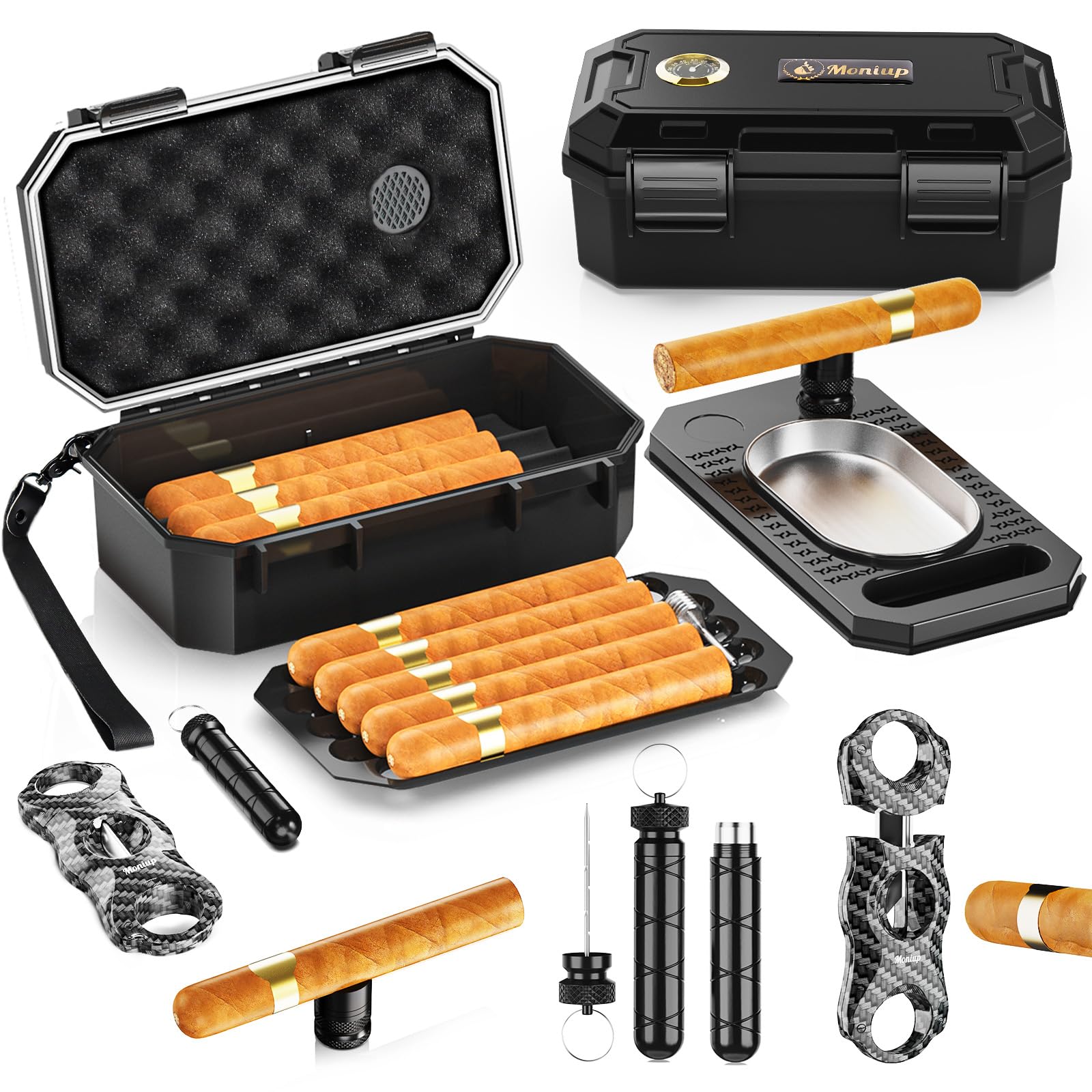 Amazon.com: Travel Cigar Humidor Box Kit with V Cigar Cutter, Cigar ...