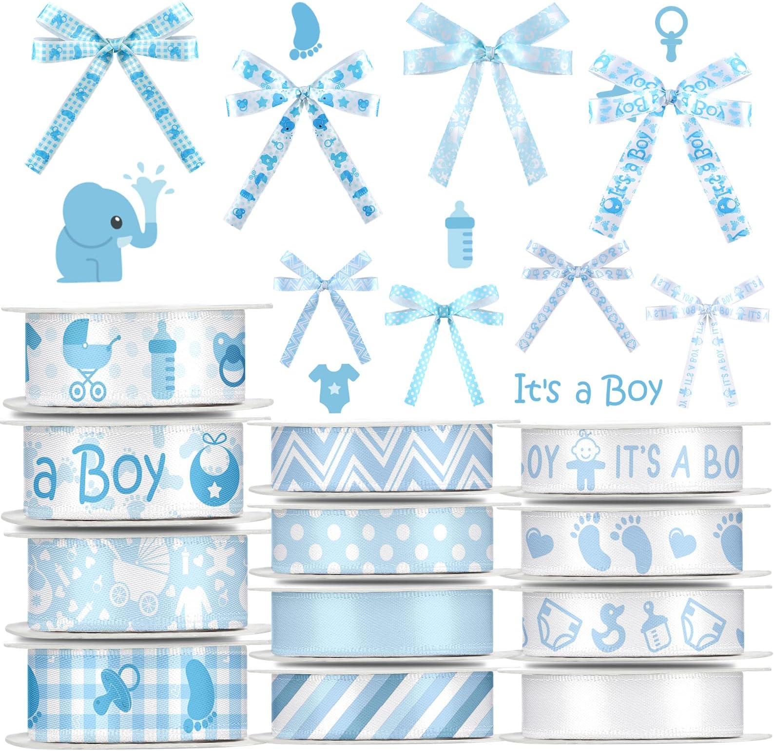 Amazon.com: Yuxung 12 Rolls Baby Shower Ribbon It's A Boy Baby ...