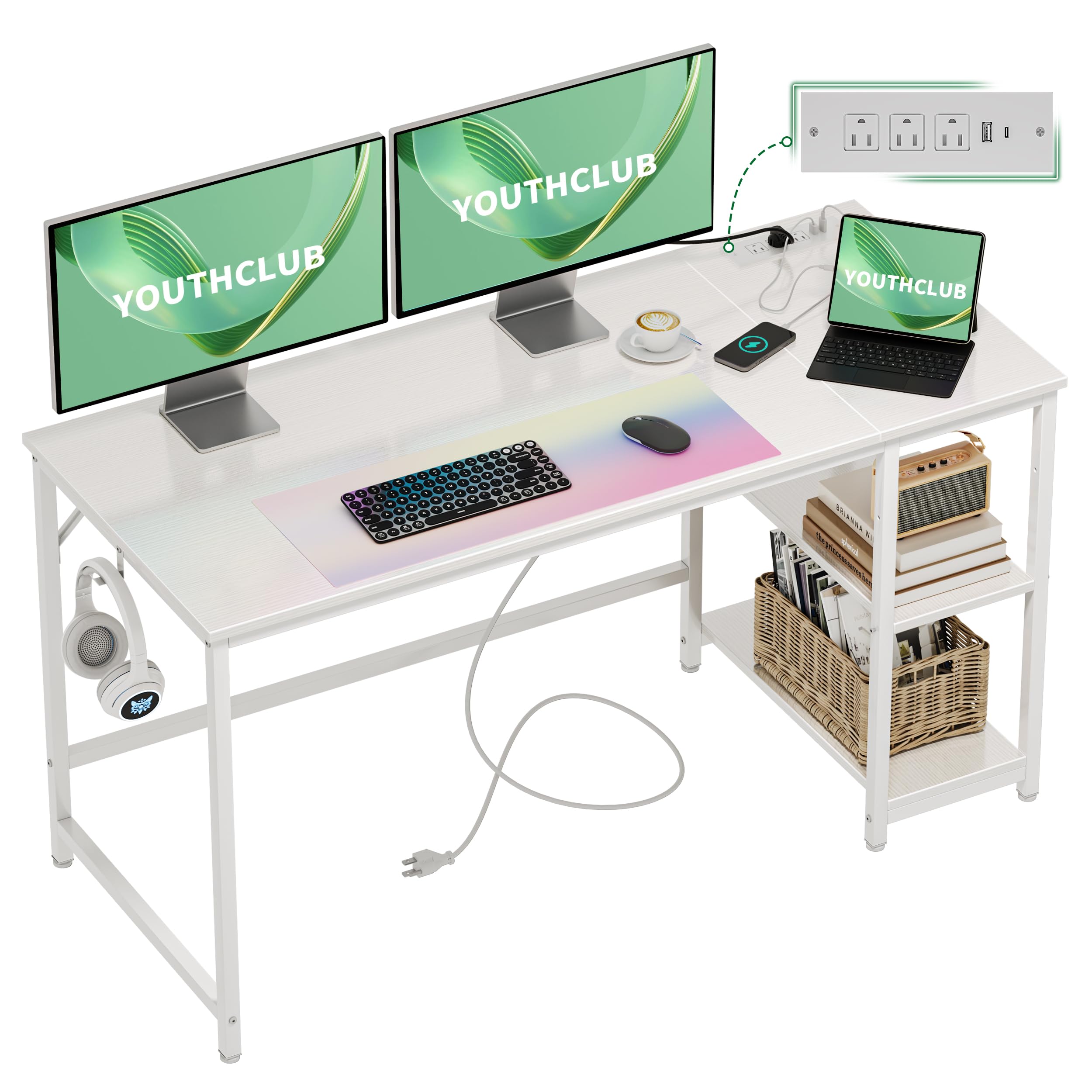 Amazon.com: YOUTHCLUB Small Gaming Computer Desk with Table Power ...