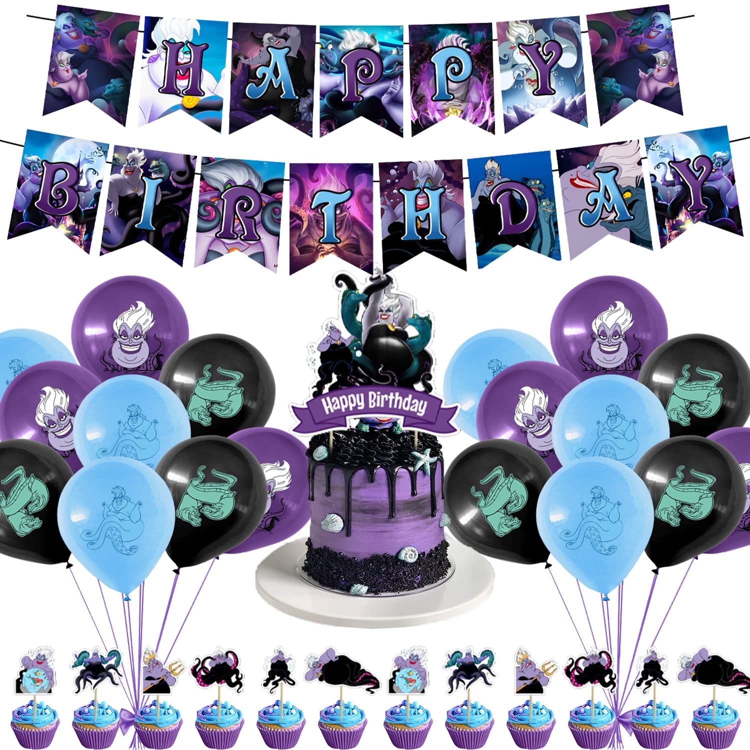 Ursula Birthday Party Supplies, Cartoon Ursula Boys and girls Party ...