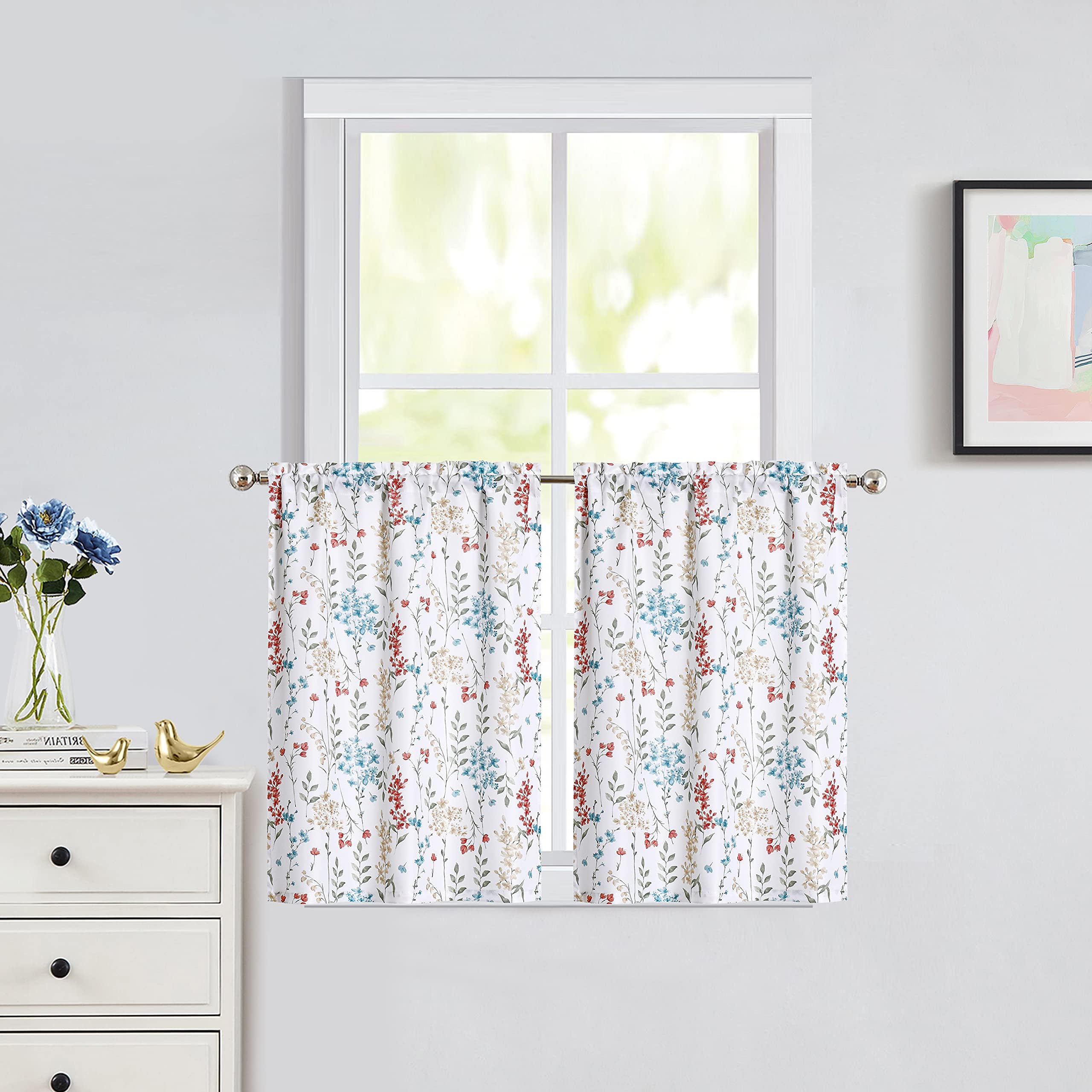 Amazon.com: SUTAVIA Spring Floral Tier Curtains 2 Pieces Rustic Print ...