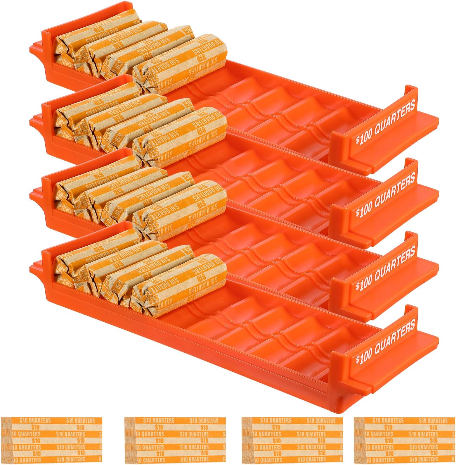 Amazon.com : Rtteri 4 Pcs Coin Tray Set Rolled Coin Storage Organizer ...