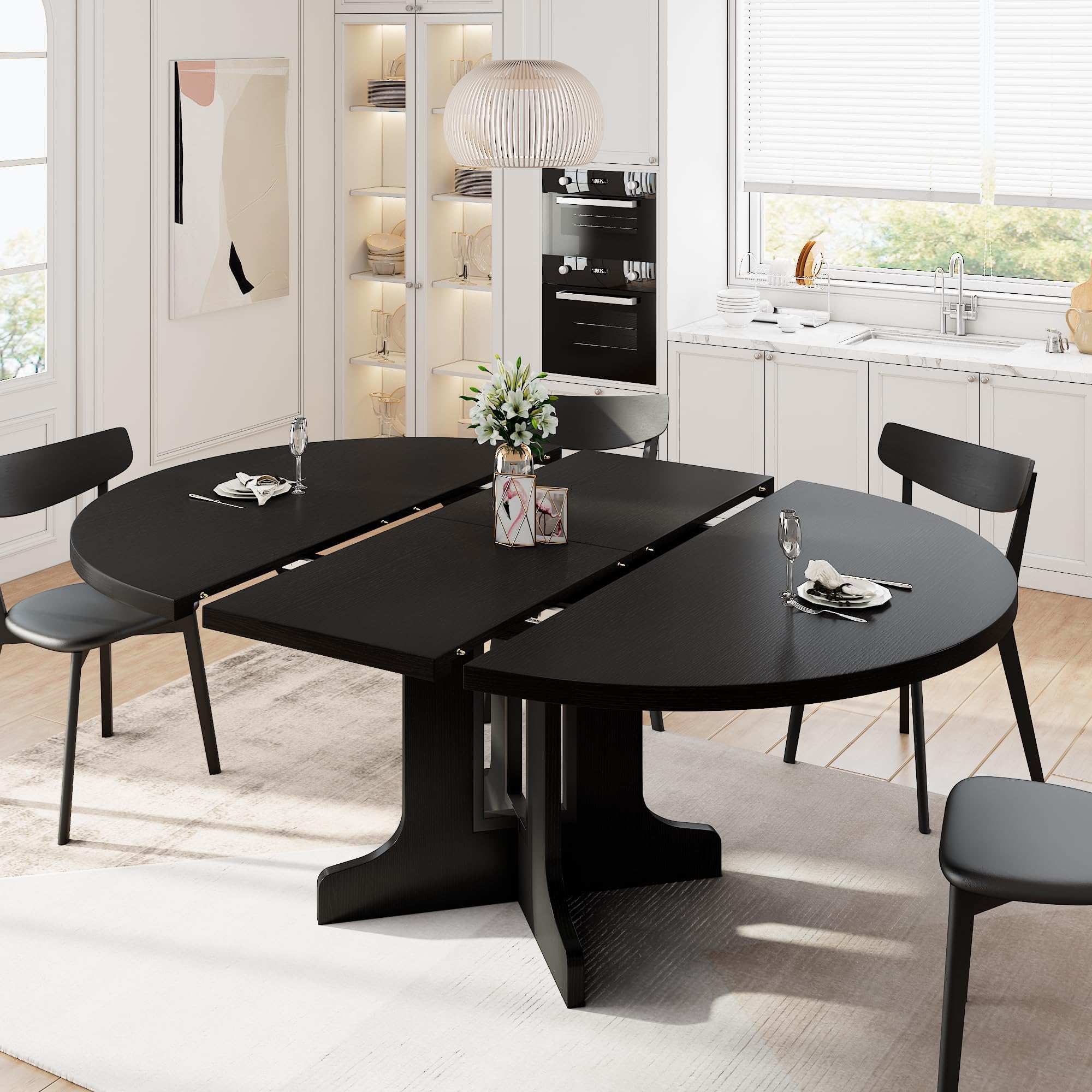 Amazon.com - Black Round Dining Table for 6 - Modern Circle 51 Inch ...