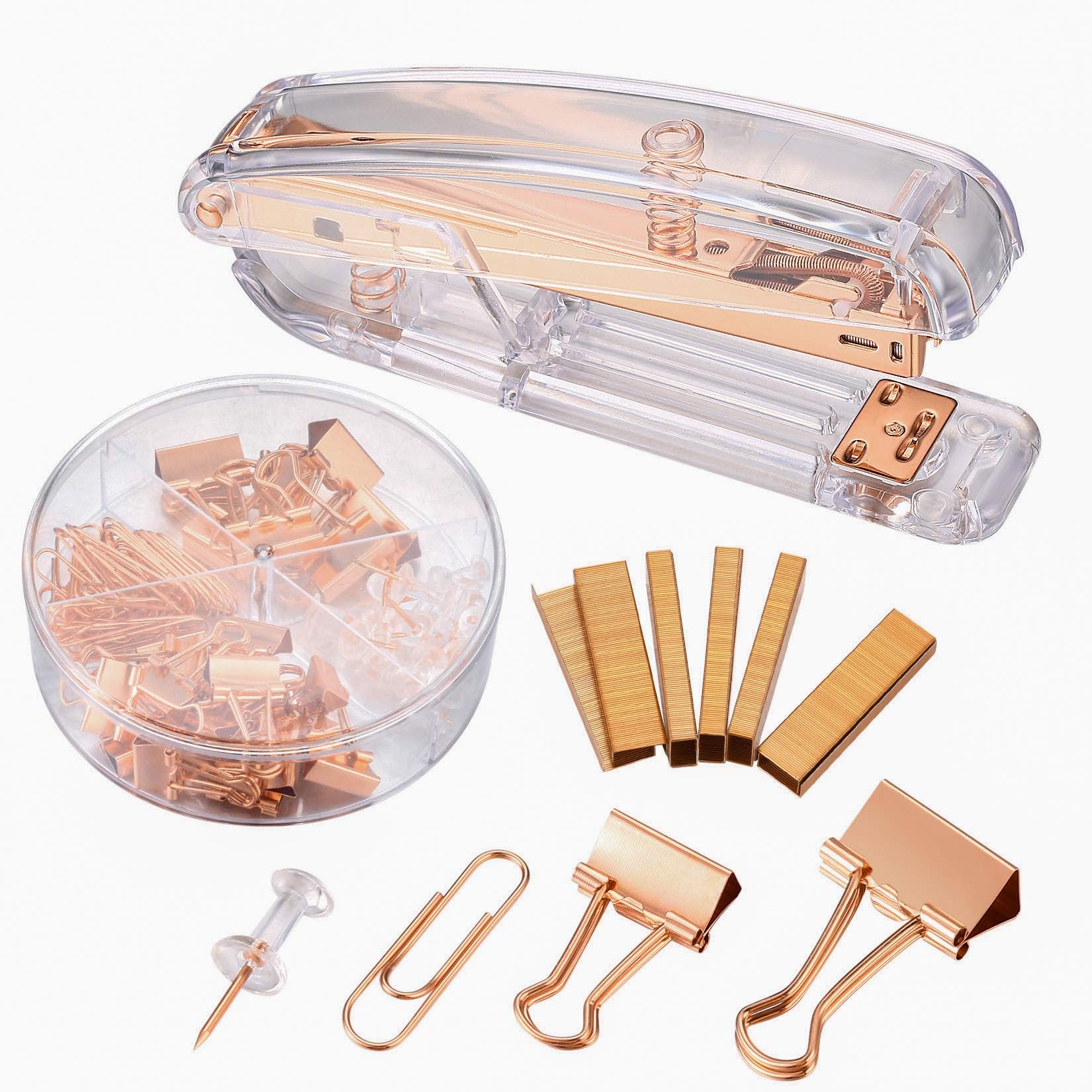 Rose Gold Office Stationary Set, Staplers and Staples, Spring Powered ...