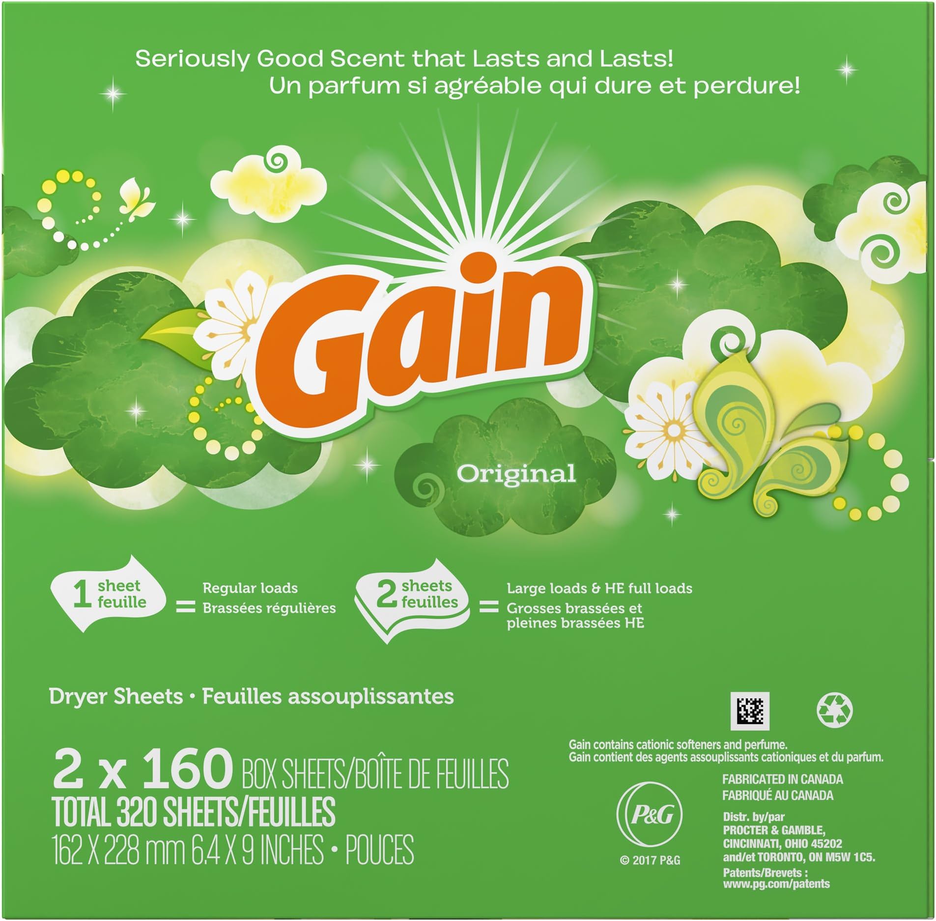Amazon.com: Gain Dryer Sheets (2 X 160 Sheets Net 320 Sheetscount ...