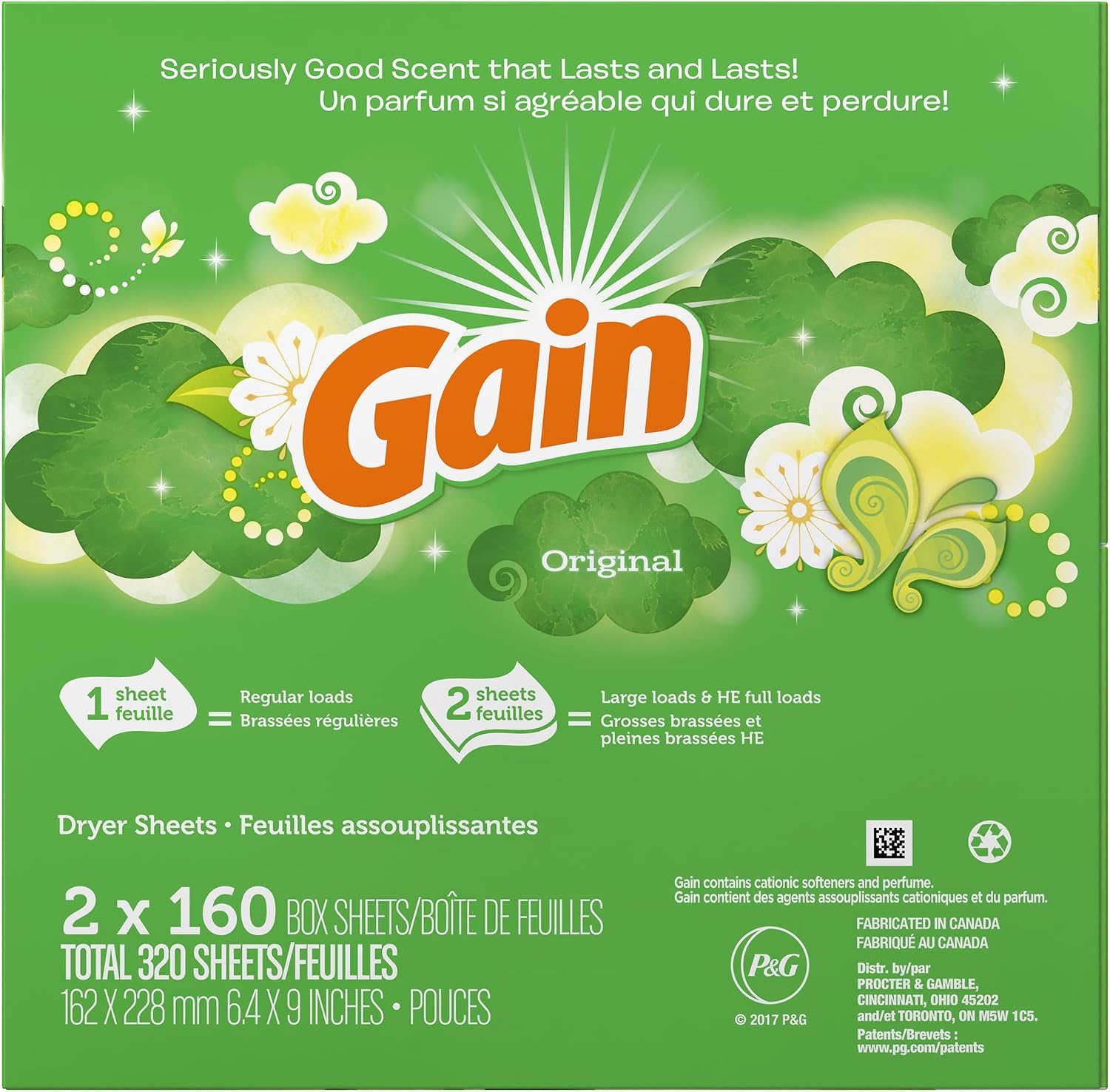 Amazon.com: Gain Dryer Sheets (2 X 160 Sheets Net 320 Sheetscount ...