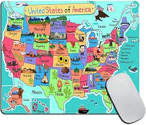 Amazon.com: Map of The United States Mouse Pad, Cartoon Fun Facts ...