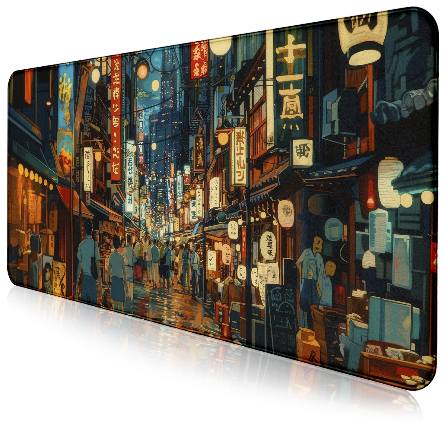 Amazon.com : Cute Japanese Street Desk Mat, Anime Tokyo Street Night ...