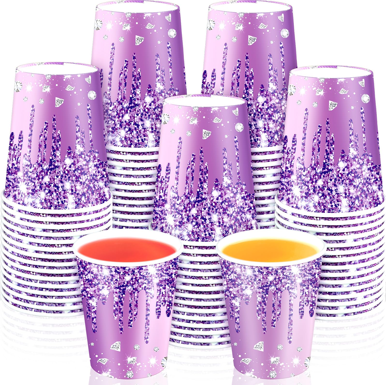 Amazon.com: 50pcs Purple Silver Birthday Party Paper Cups 9o Diamonds ...