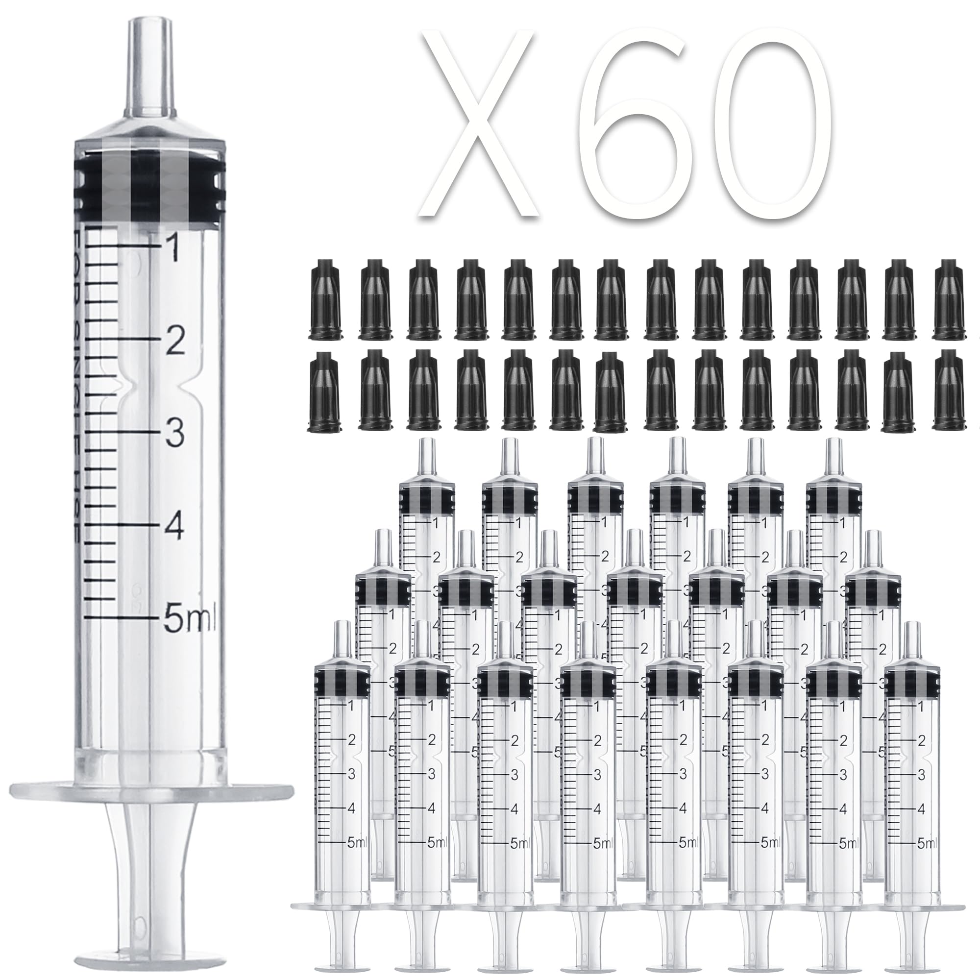 Snapklik.com : 60Pack 5ml Syringe Without Needle - 5 Ml Small Plastic ...