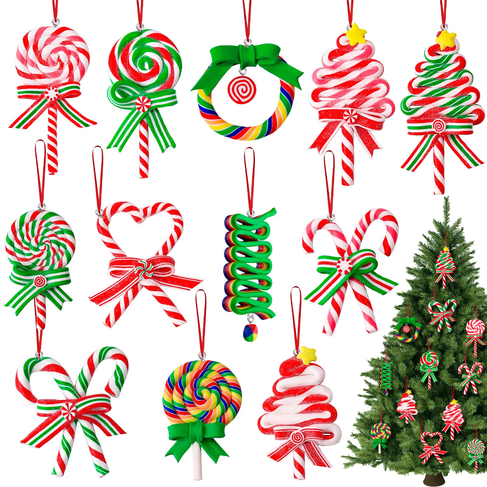 Amazon.com: XIIMISHOP 12PCS Glitter Candy Cane Ornaments, Christmas ...