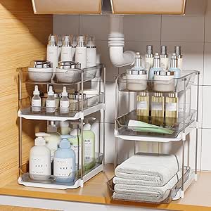 Amazon.com: Delamu 2 Sets of 3-Tier Bathroom Under Sink Organizers and ...