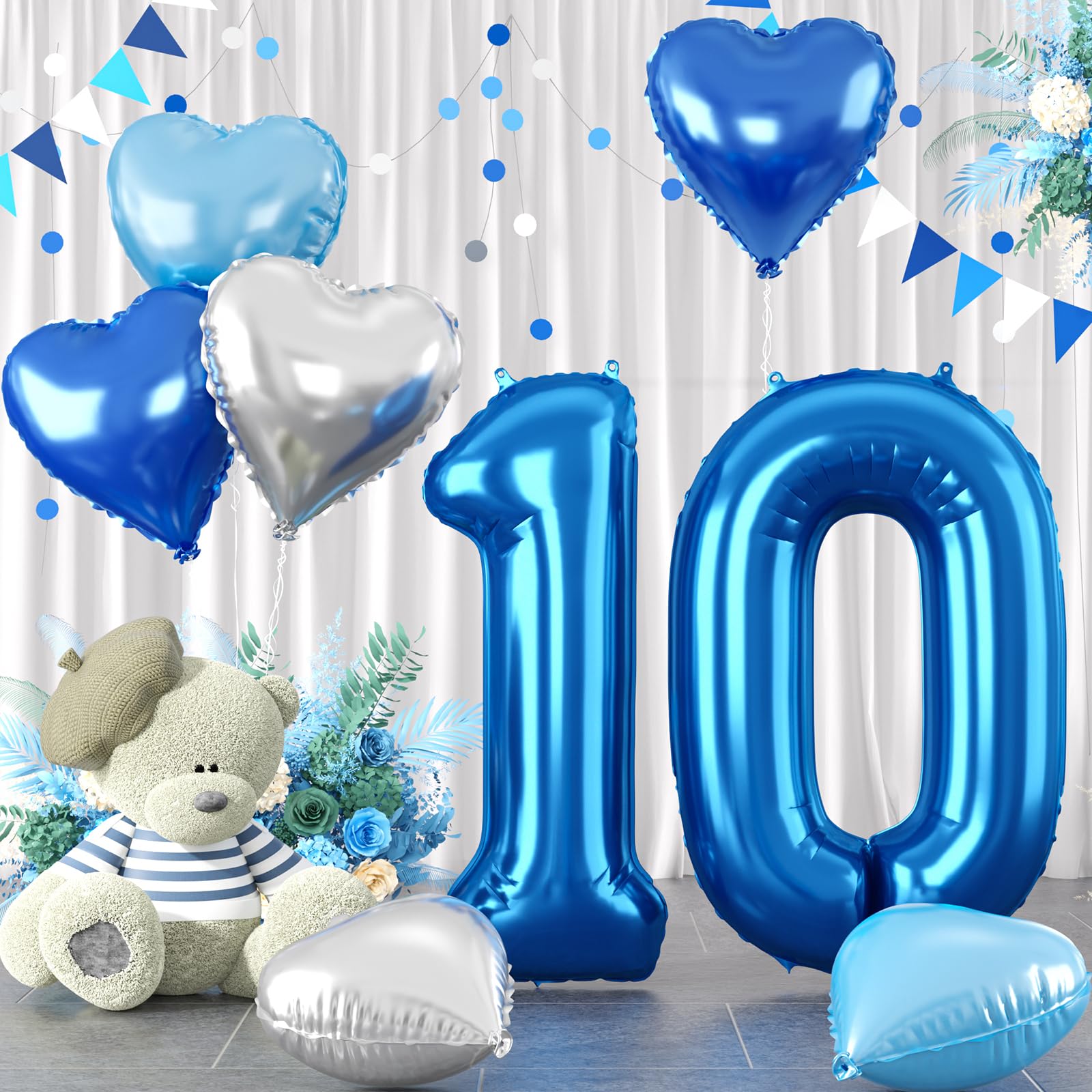 Amazon.com: Biapian 40 Inch Blue Number 10 Balloons, 8PCS Large Foil ...