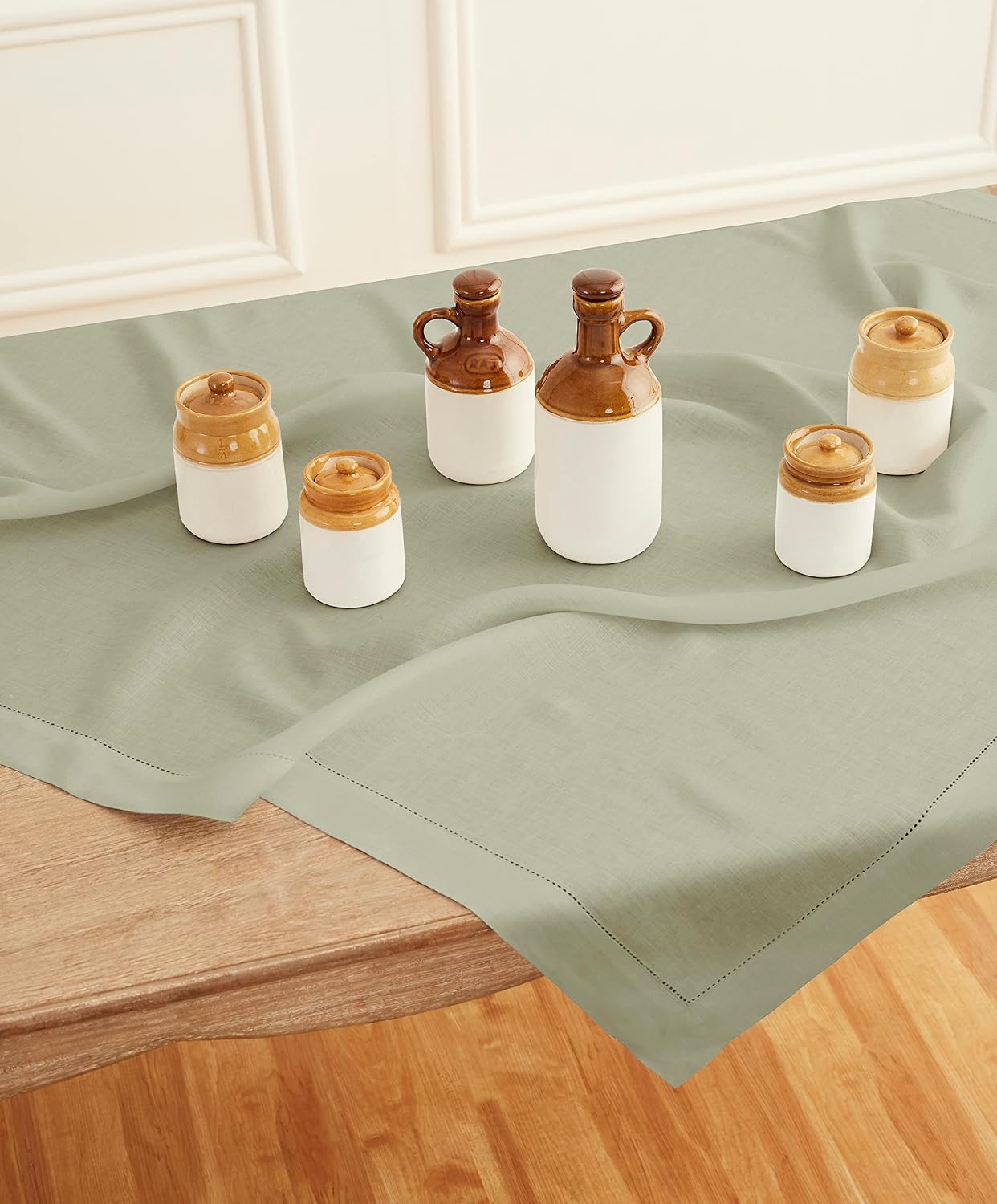 Amazon.com: Solino Home Sage Green Linen Tablecloth 52 x 52 Inch – 100% ...