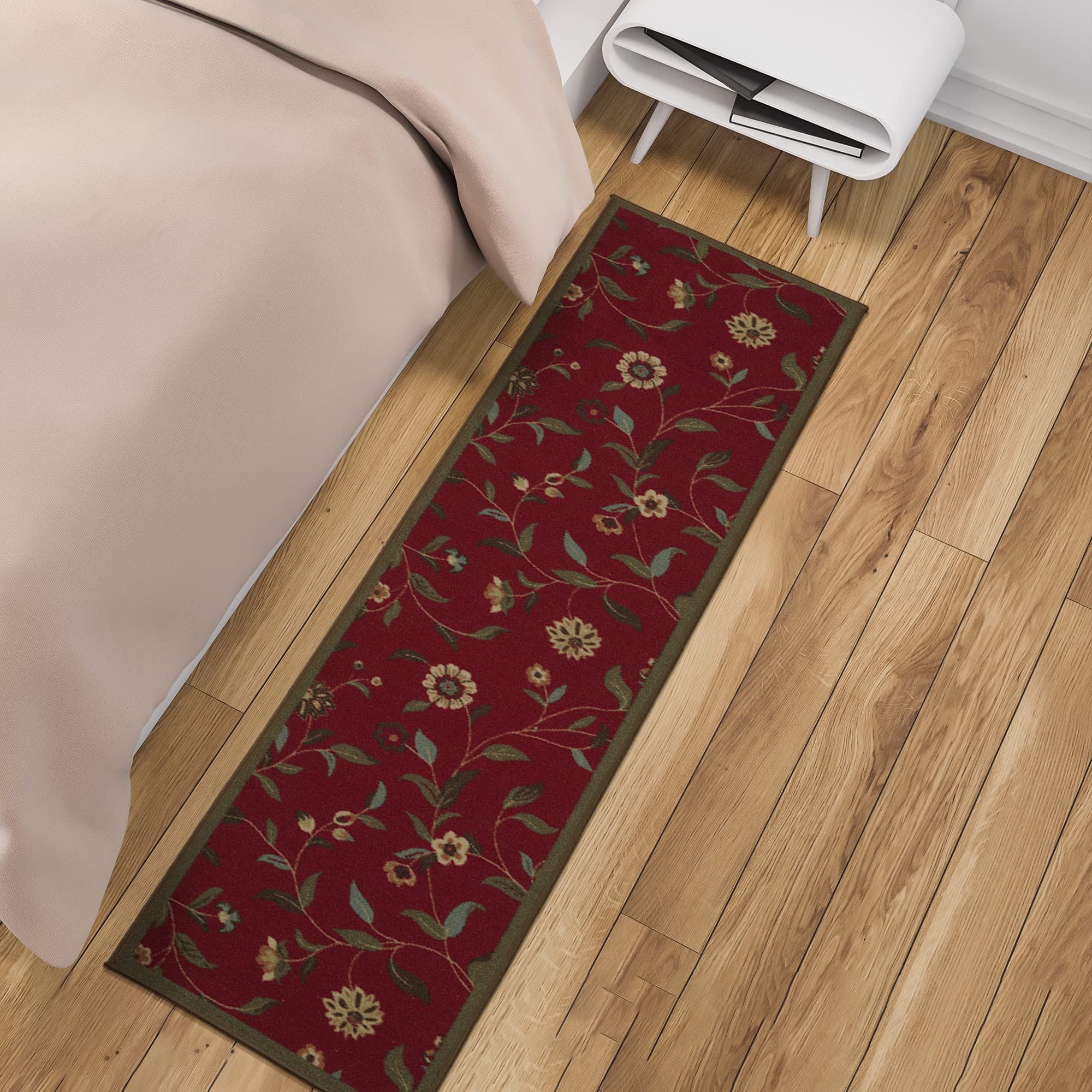 Ottomanson Ottohome Collection Non-Slip Rubberback Floral Leaves Design ...