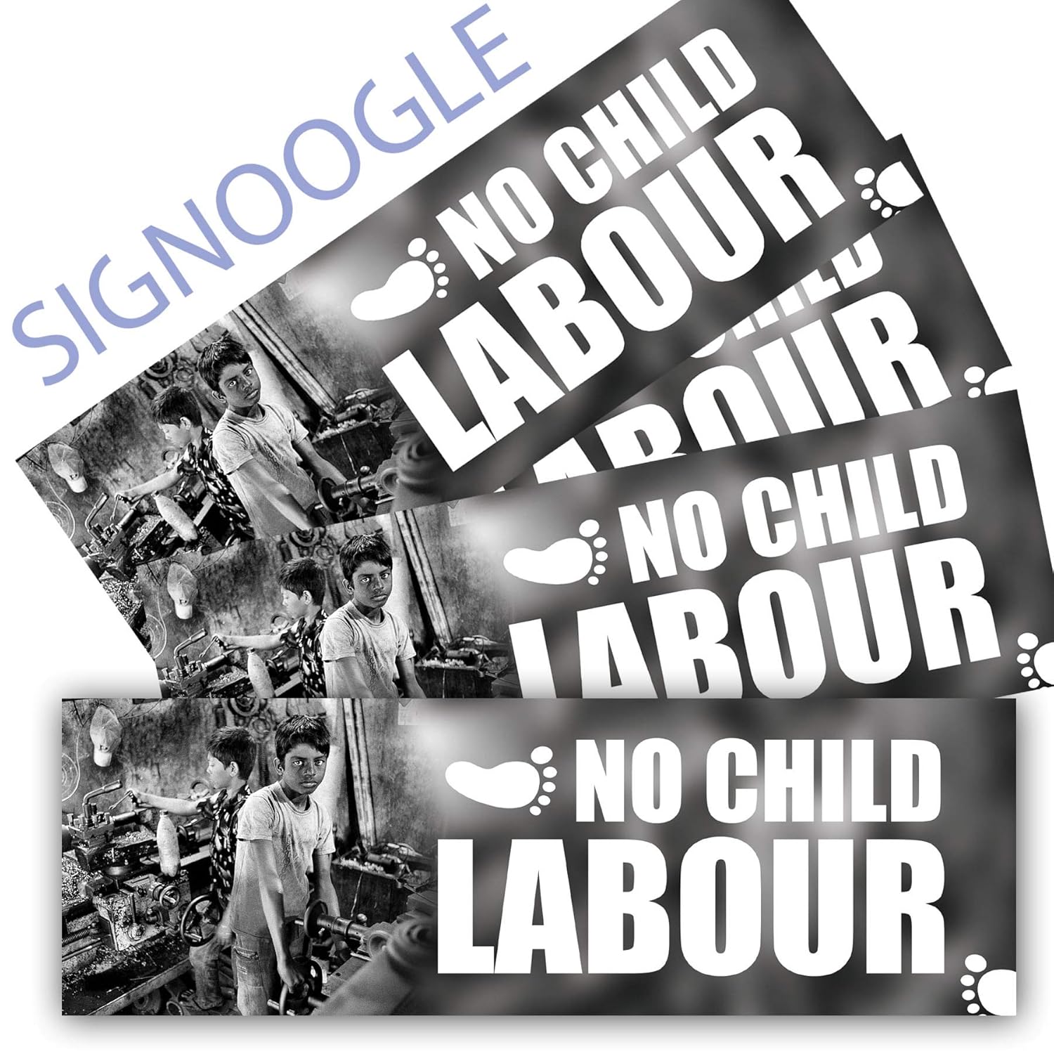 SIGNOOGLE No Child Labour Sign Sticker Boys At Workshop Adhesive Poster ...