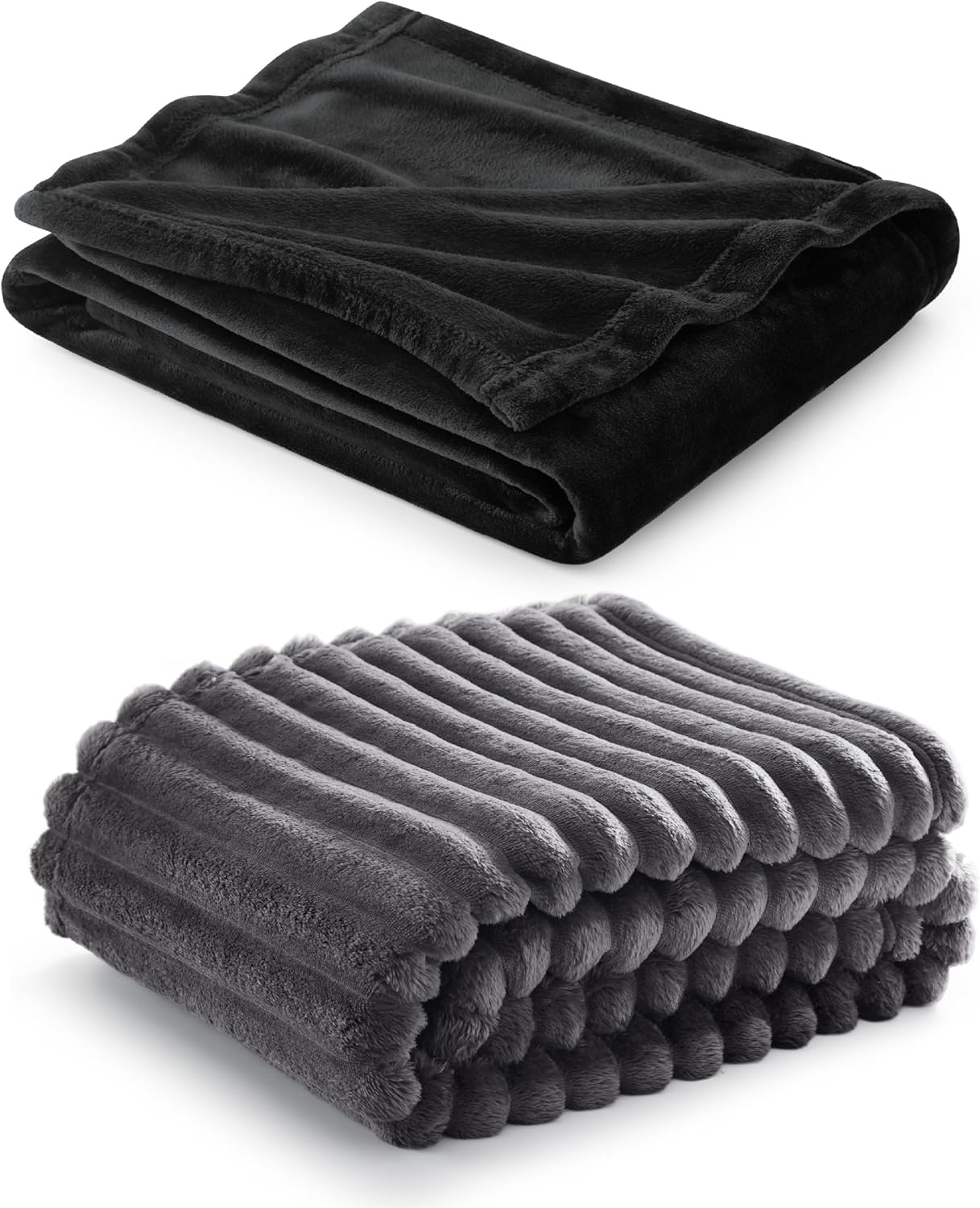 Amazon.com: Bedsure Fleece Throw Blankets（Black ＆ Dark Grey） : Home ...