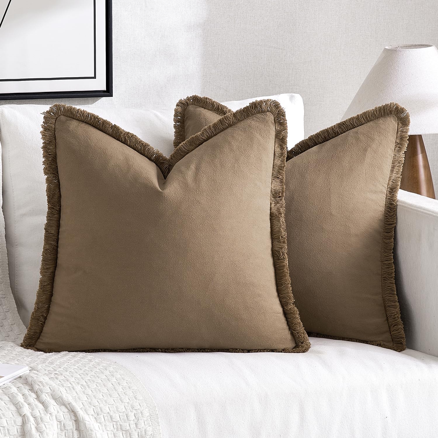 MIULEE Throw Pillow Covers 20x20 Set of 2 Brown Pillow Covers with ...