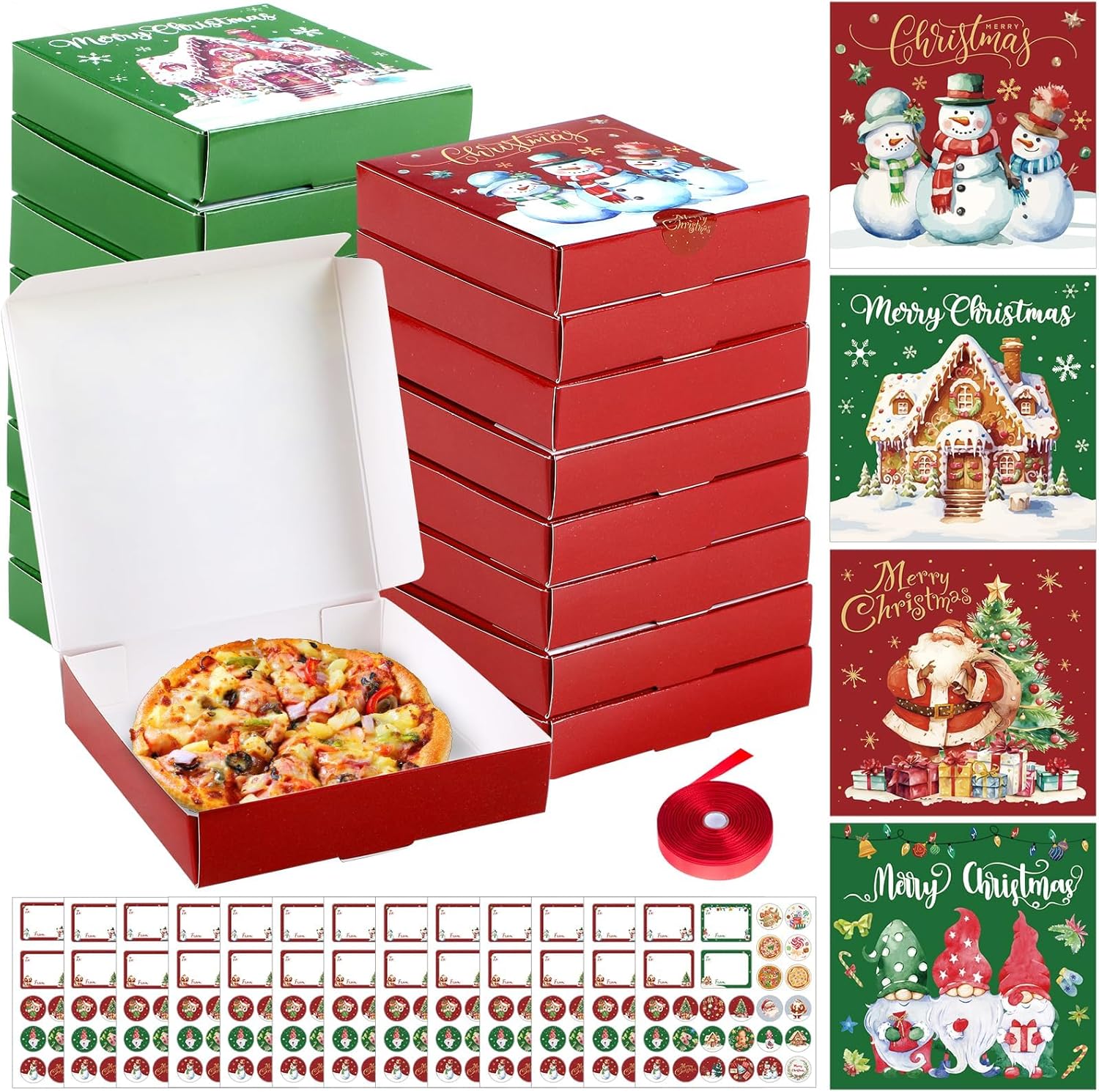 Amazon.com: 50 PCS Christmas Mini Pizza Boxes, 3.5 x 3.5 x 0.8 Inch ...
