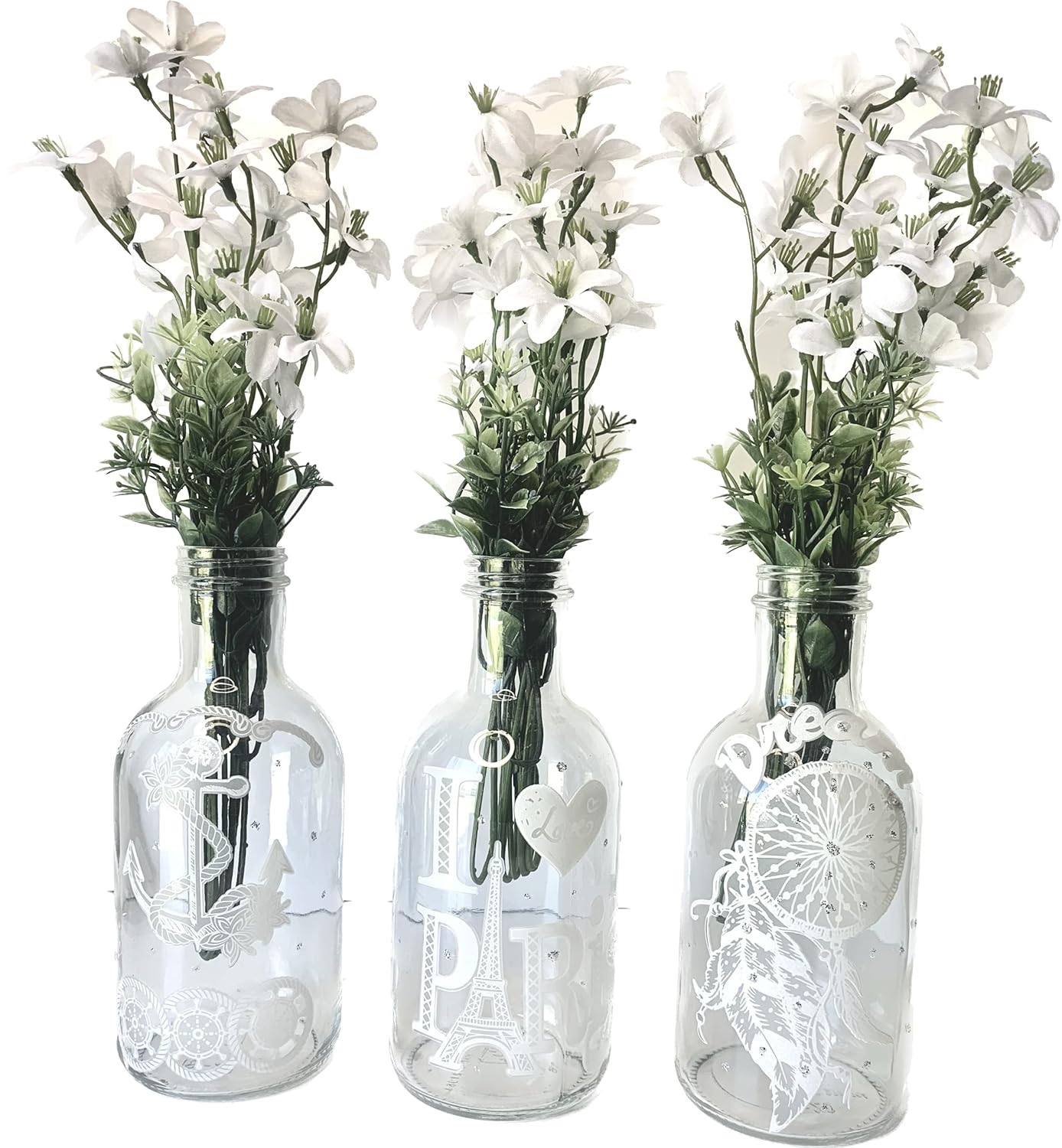 Amazon.com: Glass Vase Jar Pretty Little Trio Bottle/Vase Set Gift 3 ...