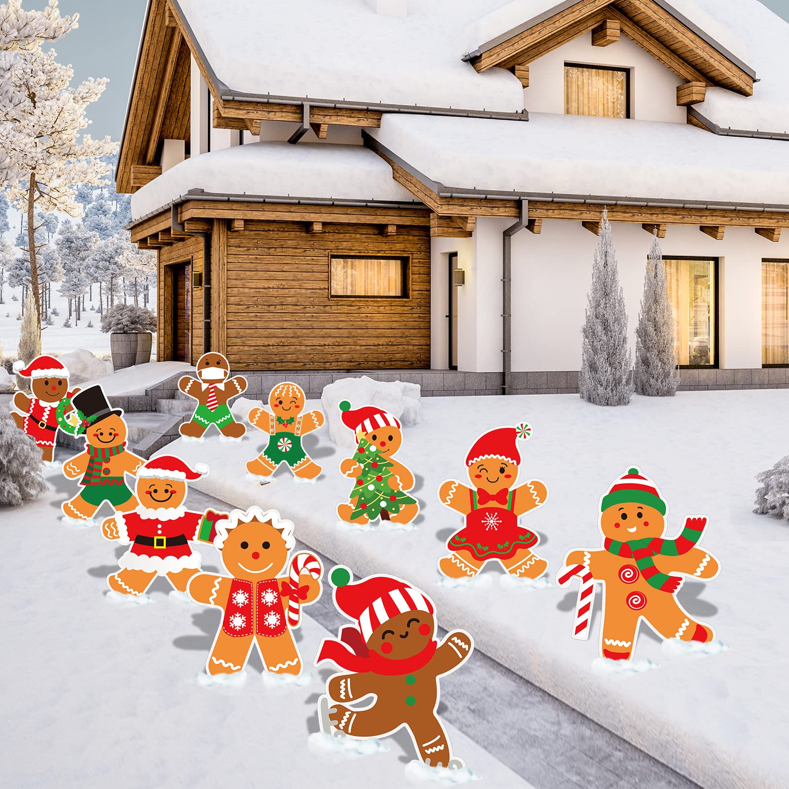 Amazon.com : AnyDesign 10Pcs Christmas Gingerbread Man Yard Sign with ...