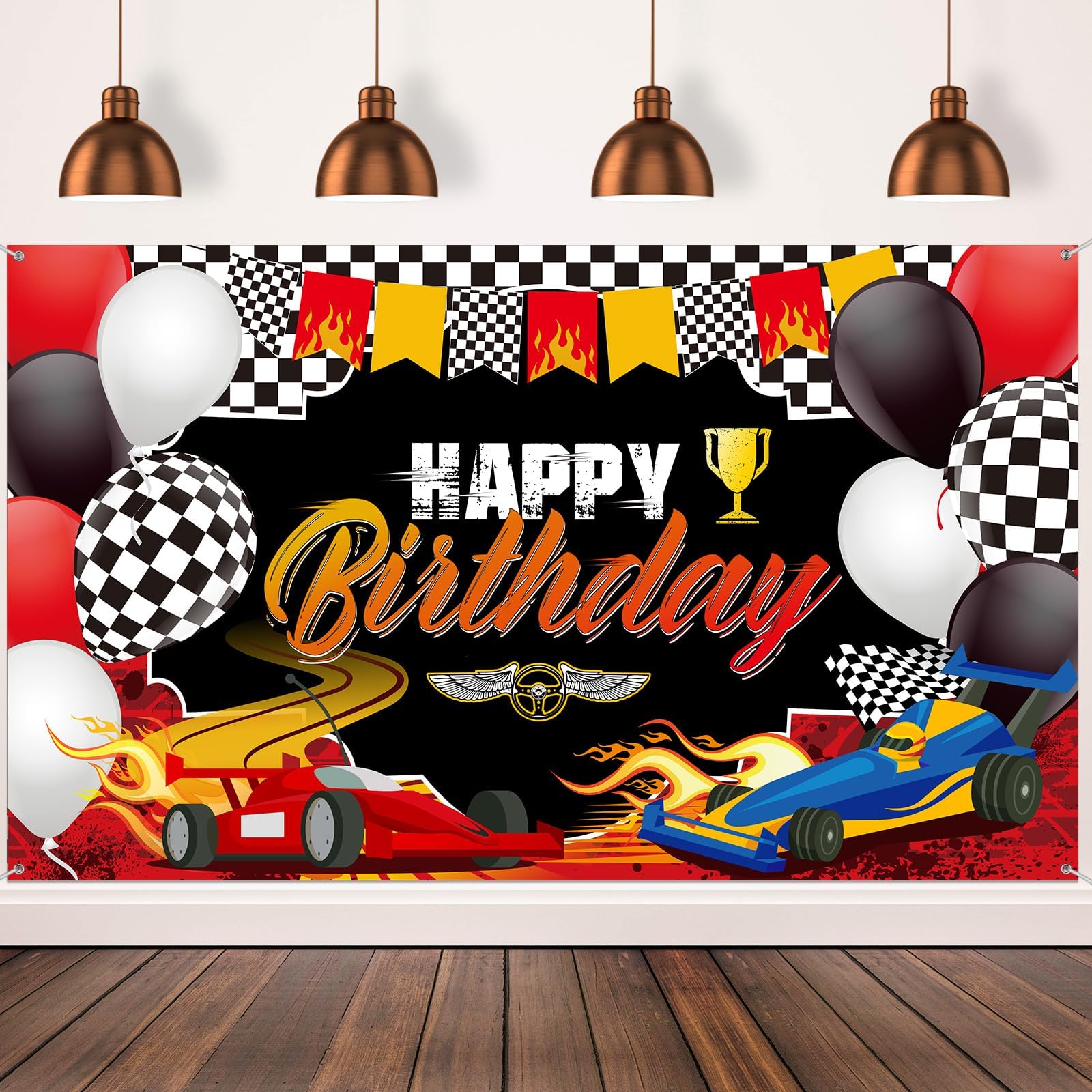 Amazon.com: Racing Cars Happy Birthday Decorations Backdrop Banner ...
